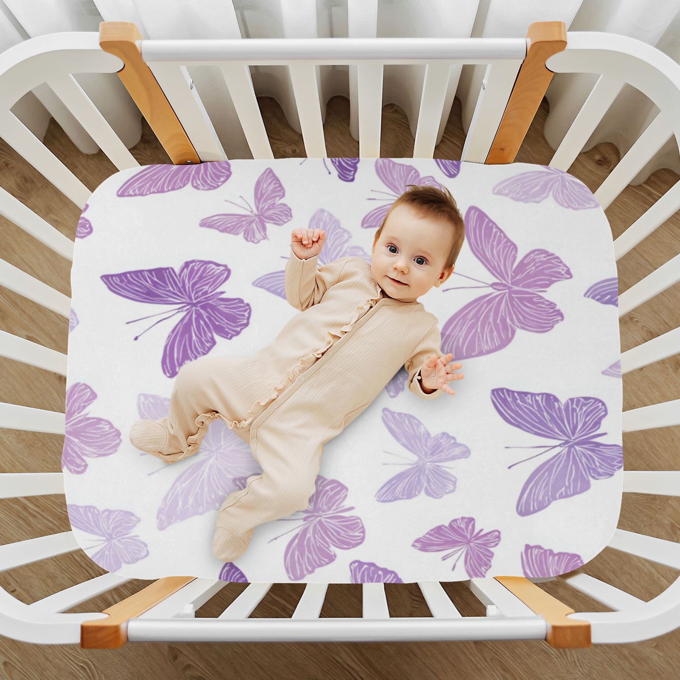 WOBOGO Purple Butterfly Baby Crib Sheets Super Soft Microfiber Playard ...