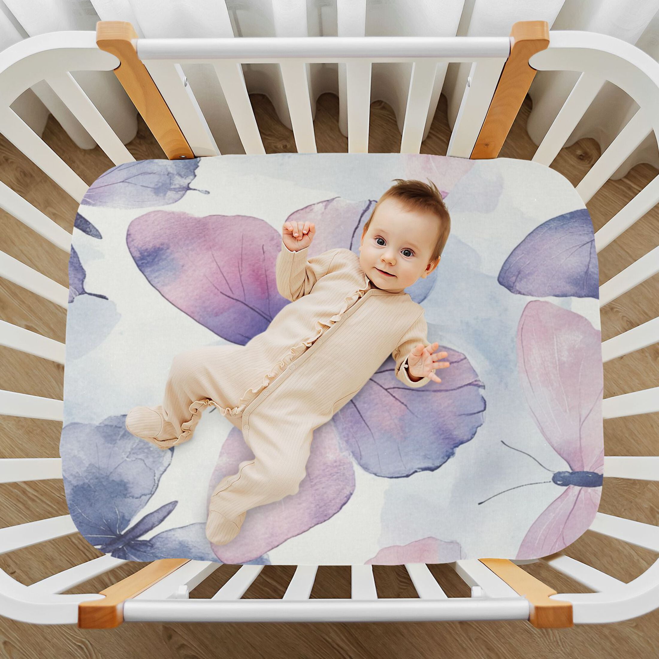 WOBOGO Purple Butterfly Baby Crib Sheets Super Soft Microfiber Playard ...