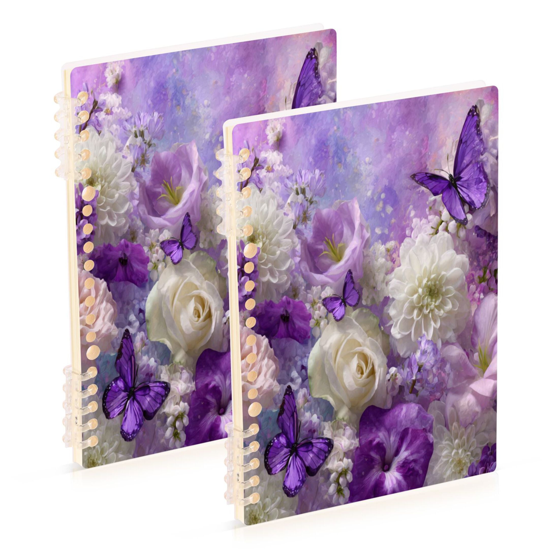 WOBOGO Purple Butterfly Floral Notebook College Horizontal Grid Paper ...
