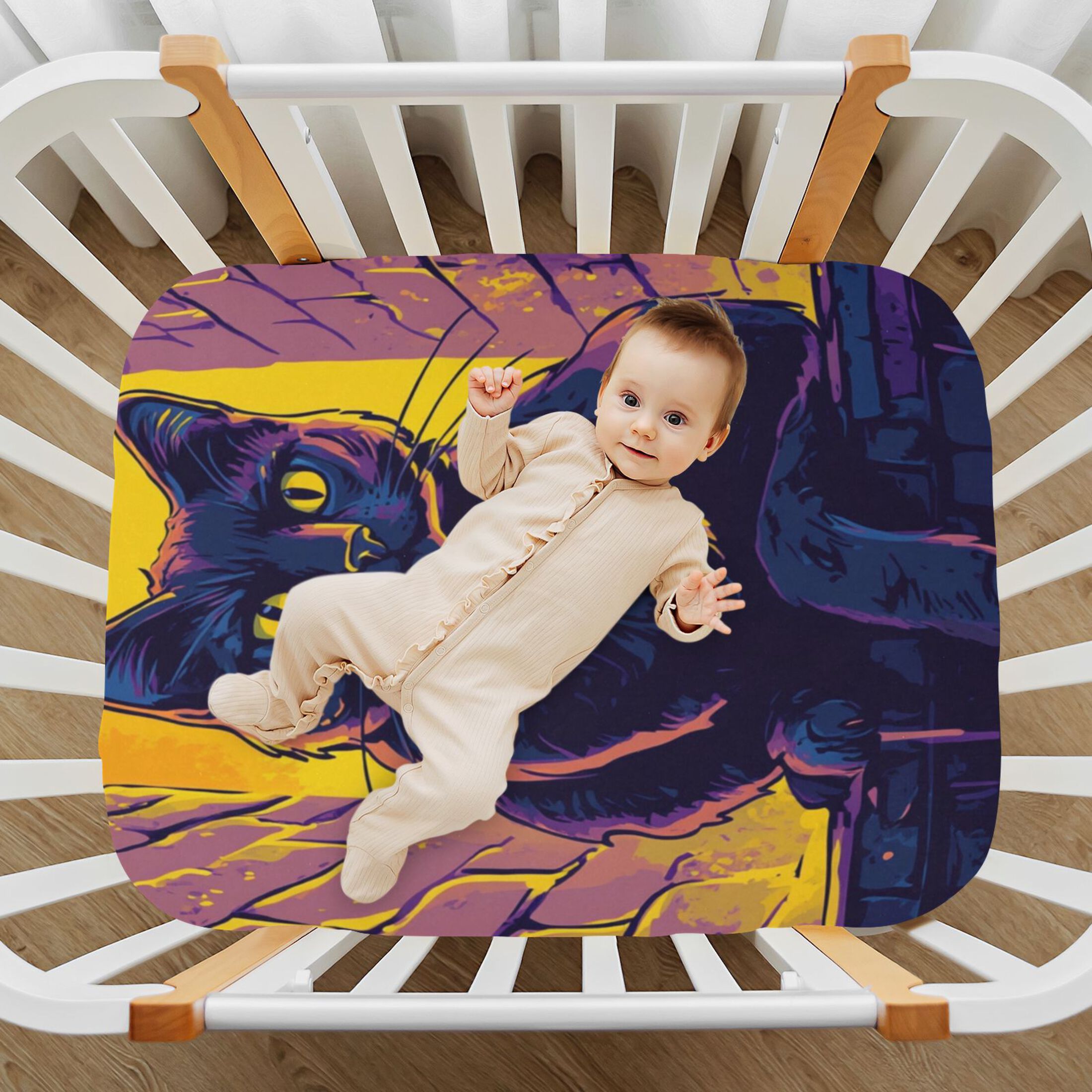 WOBOGO Purple Dusk Cat Pattern Baby Crib Sheets Super Soft Microfiber ...