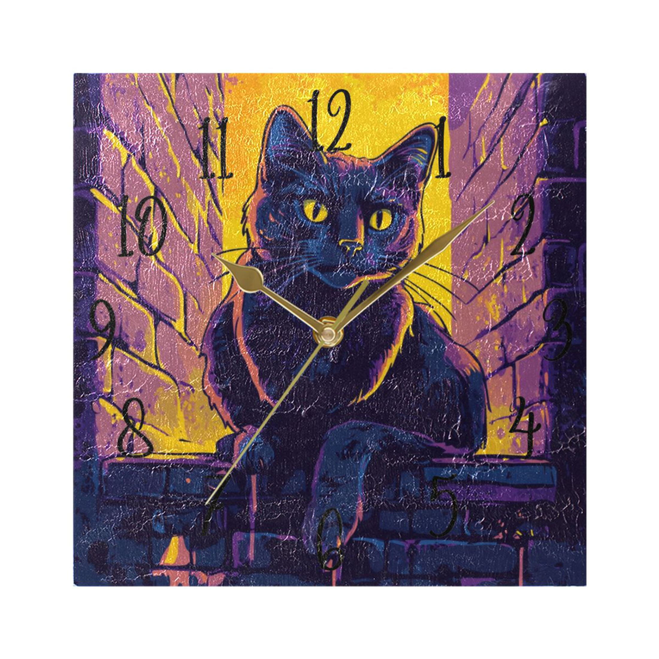 WOBOGO Purple Dusk Cat Pattern Wall Clock 7.78 Inch Battery Operated ...