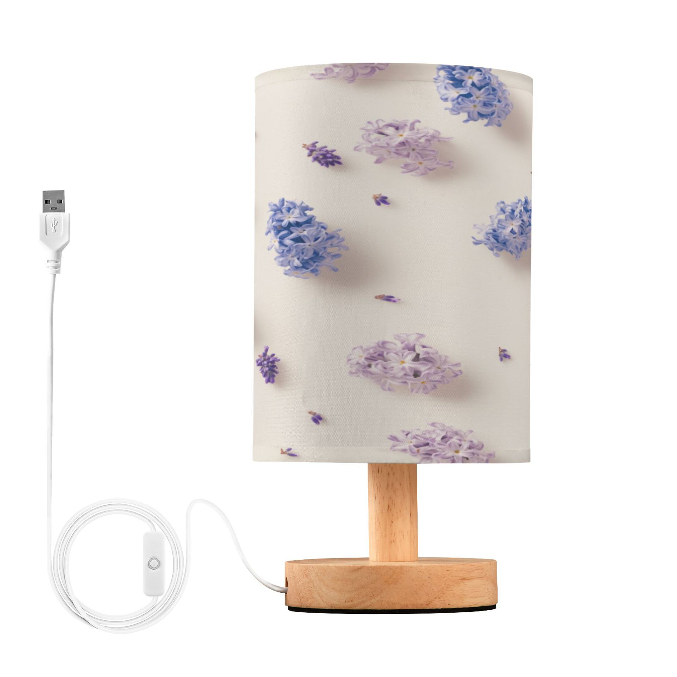 WOBOGO Purple Hyacinth Flowers Bedroom Table Lamp USB Power Connector ...