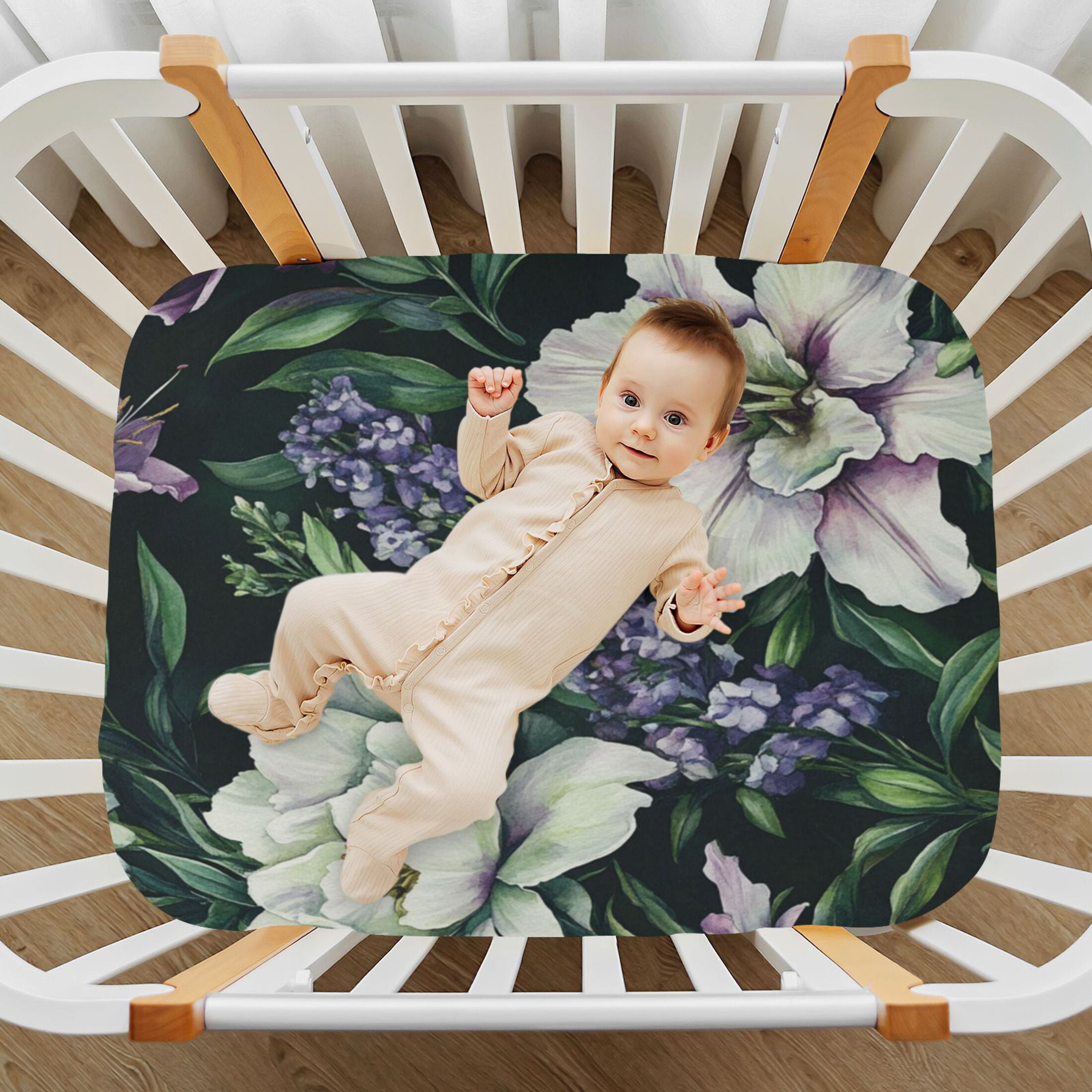 WOBOGO Purple Lily Baby Crib Sheets Super Soft Microfiber Playard Sheet ...