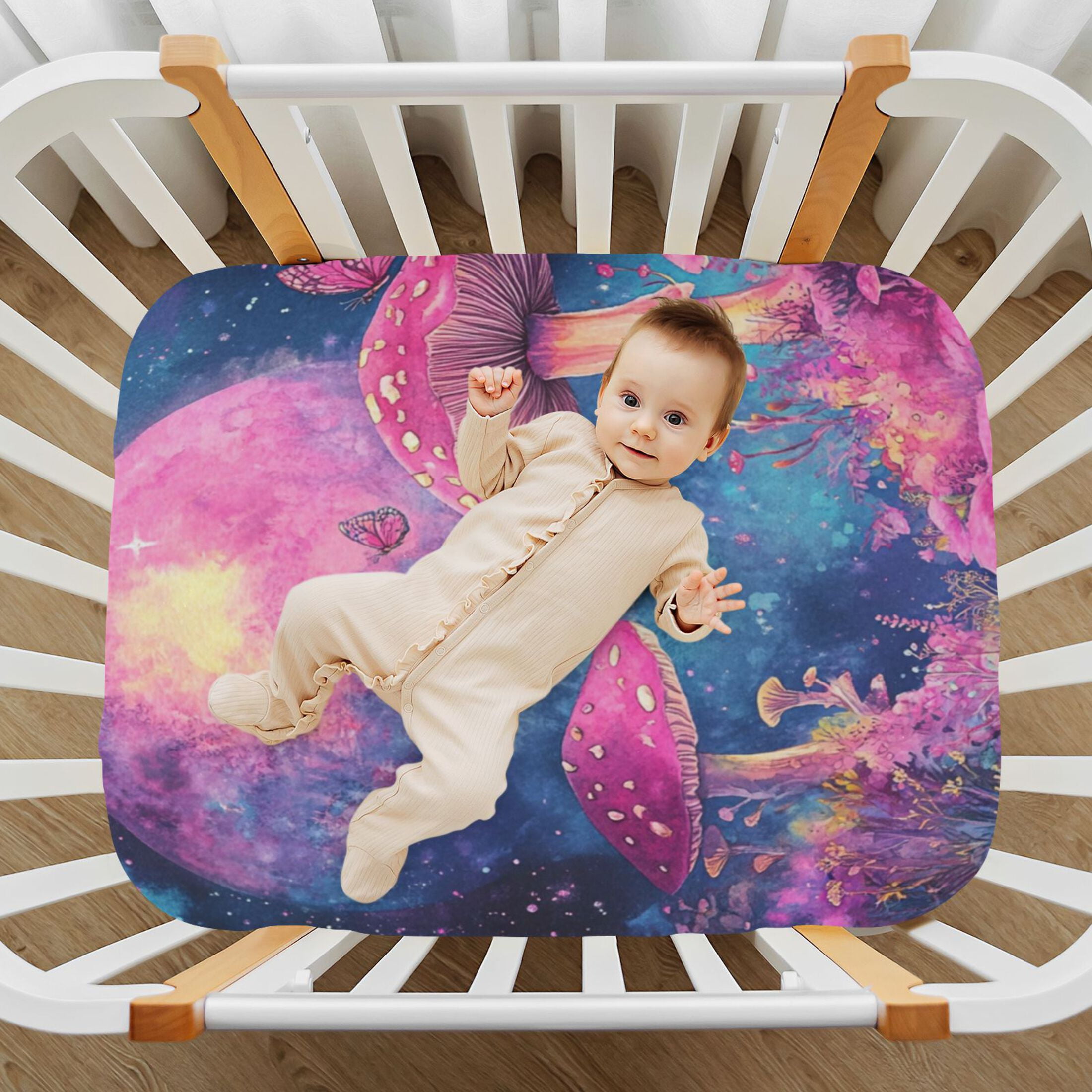 WOBOGO Purple Mushroom Baby Crib Sheets Super Soft Microfiber Playard ...