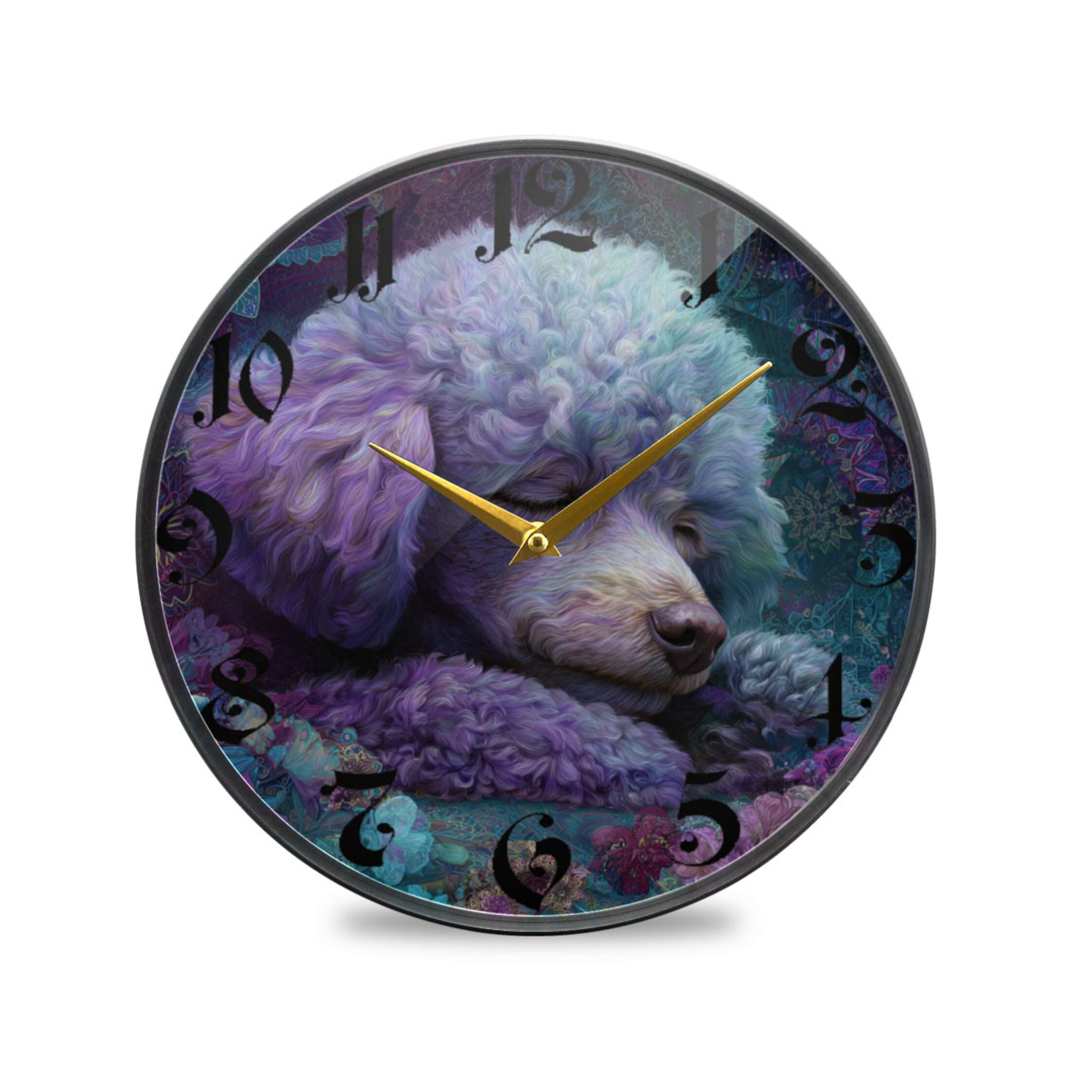 WOBOGO Purple Poodle Acrylic Wall Clock Battery Operated 11.9in Silent ...