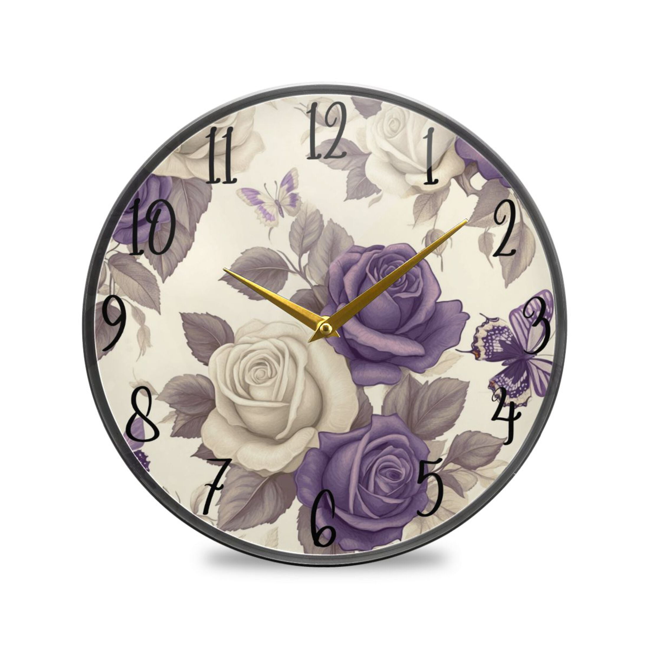 WOBOGO Purple White Flowers Pattern Acrylic Wall Clock Battery Operated ...