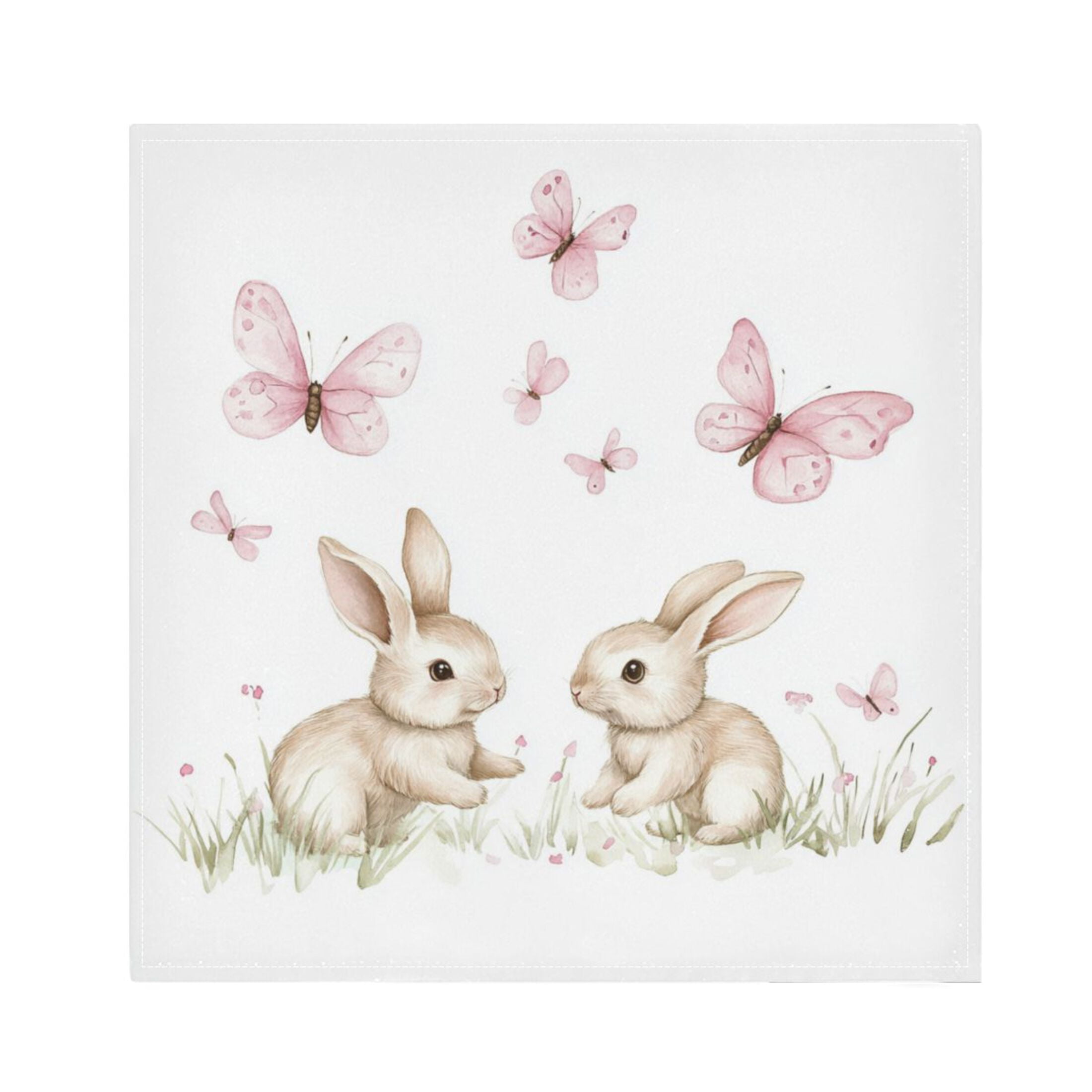 WOBOGO Rabbits Playing with Pink Butterflies Cloth Napkins 1 Piece Soft ...