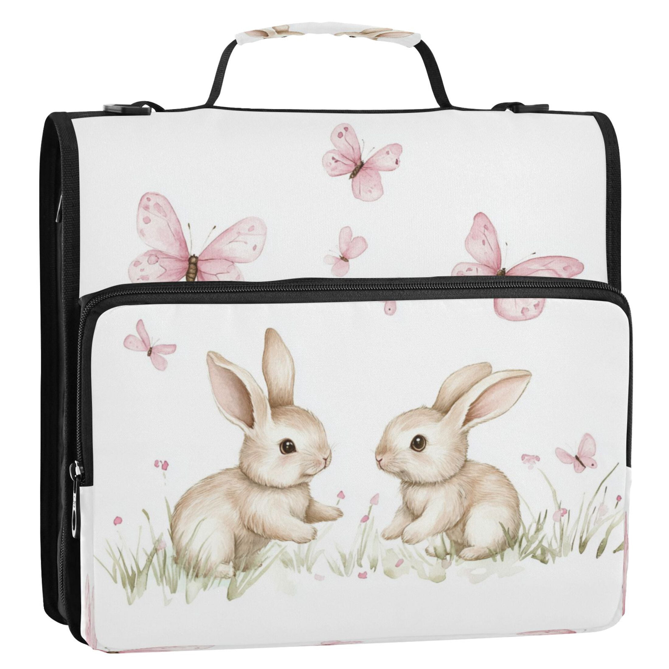 WOBOGO Rabbits Playing with Pink Butterflies Ring Binder Bag 1.5in ...