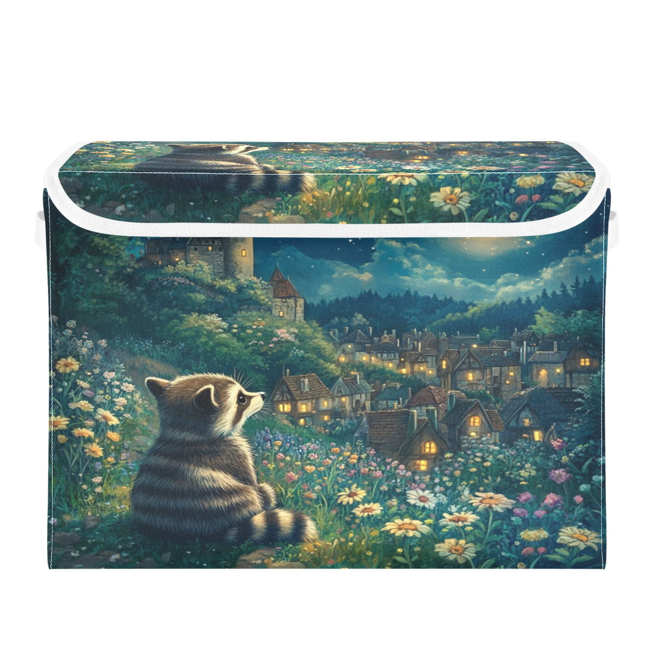 WOBOGO Raccoon Journey Large Collapsible Storage Box Flip Lid Fabric ...
