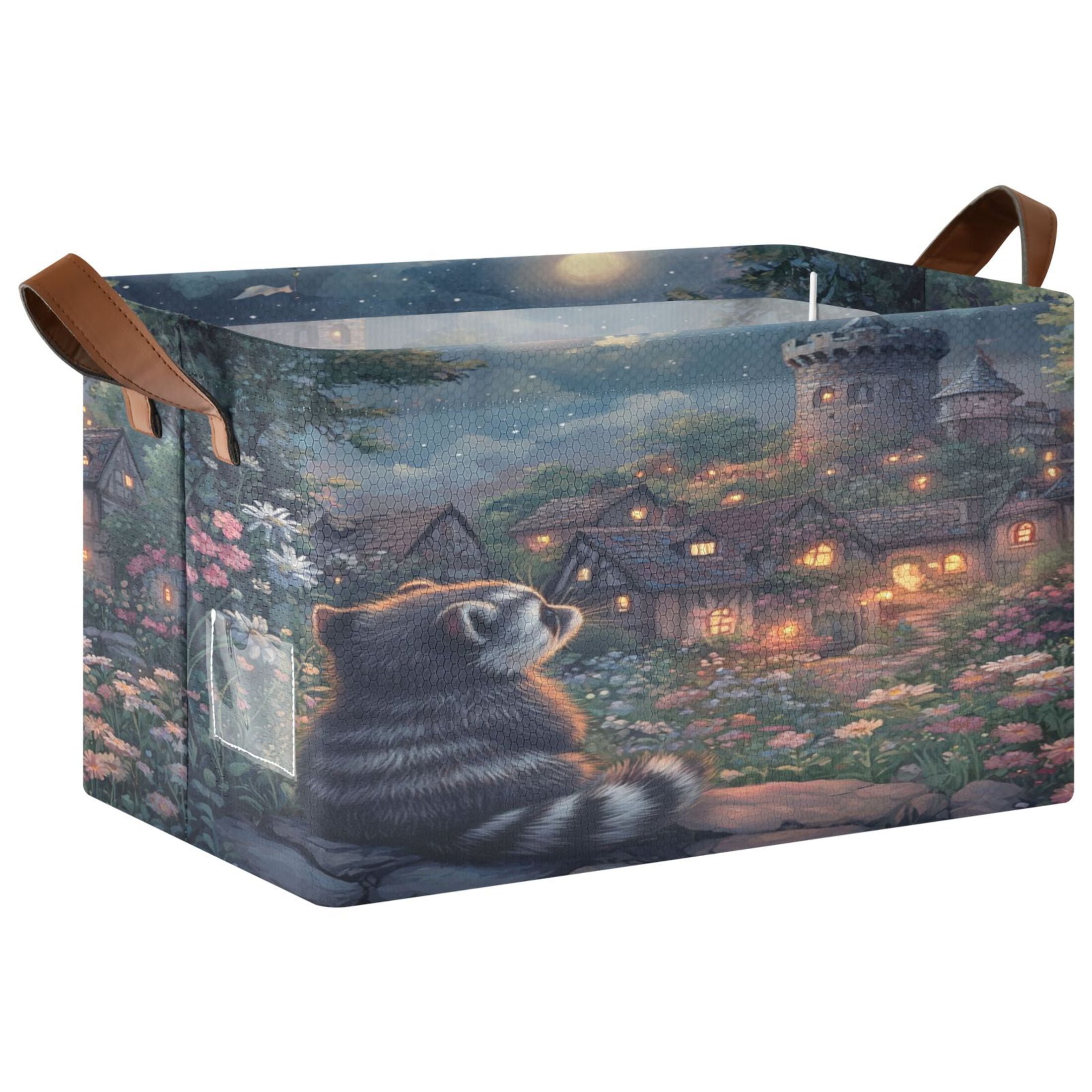 WOBOGO Raccoon Trip Storage Basket 16.9×11.4×10in Collapsible Oversized ...