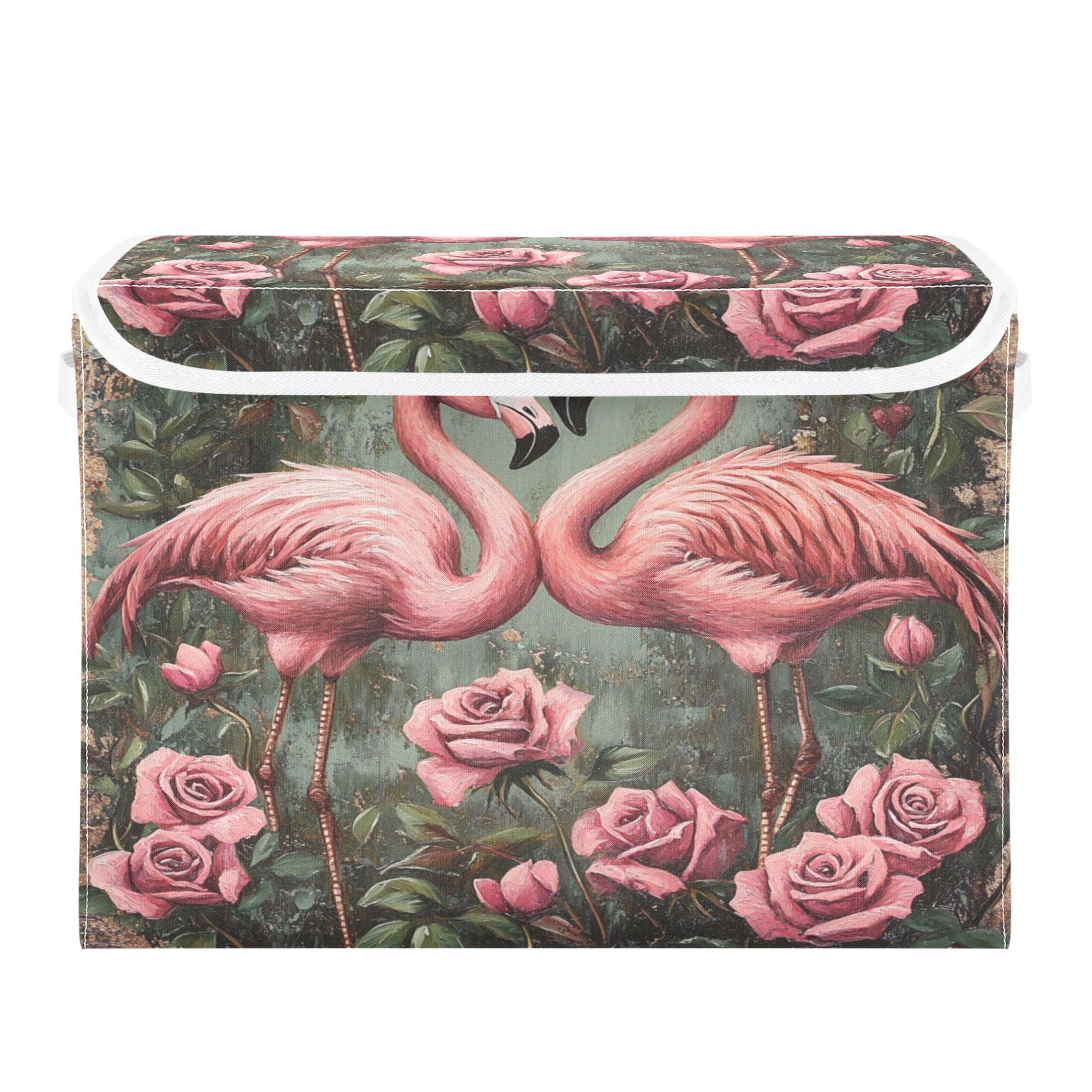 WOBOGO Ragged Pink Flamingo Large Collapsible Storage Box Flip Lid ...