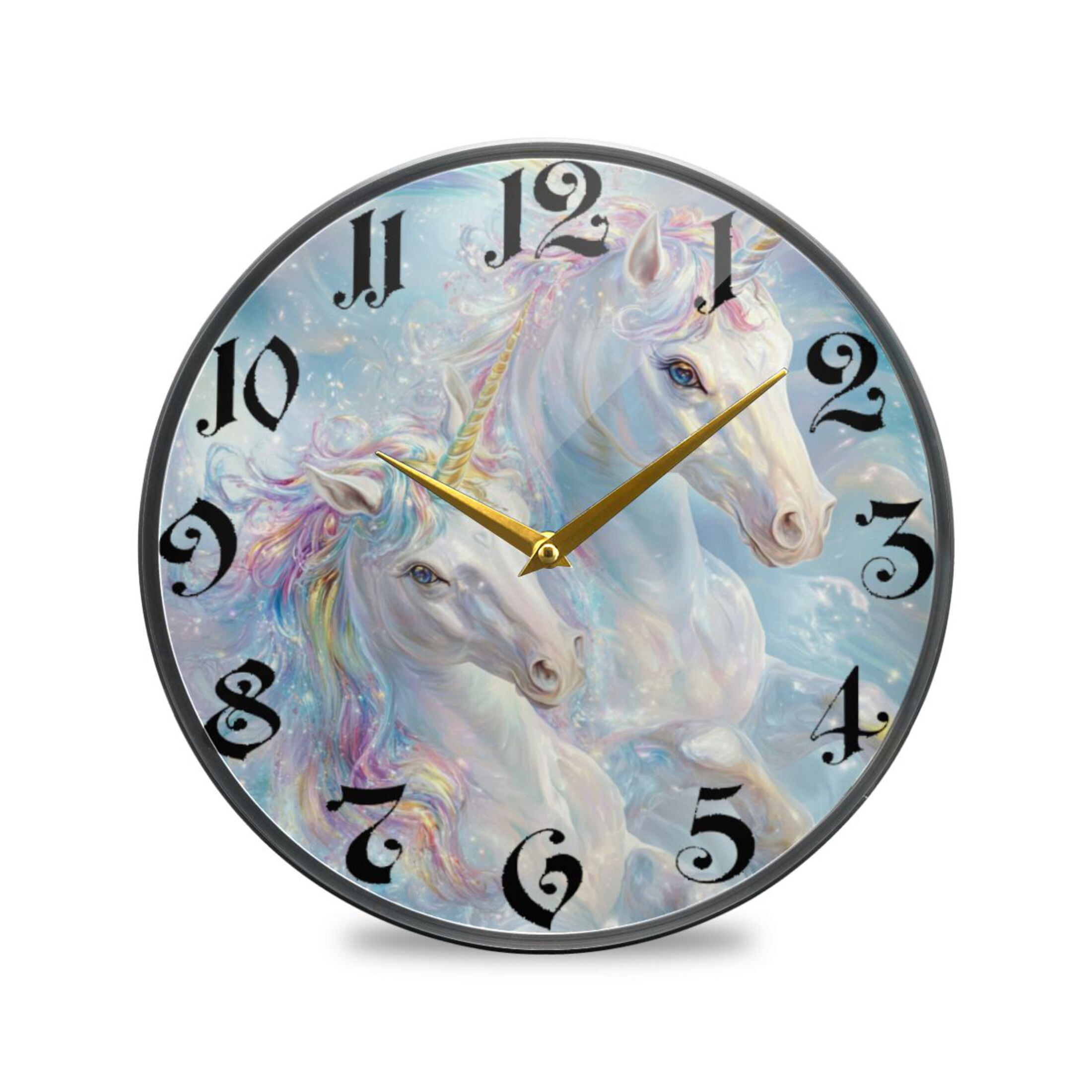 WOBOGO Rainbow Unicorns Acrylic Wall Clock Battery Operated 11.9in ...