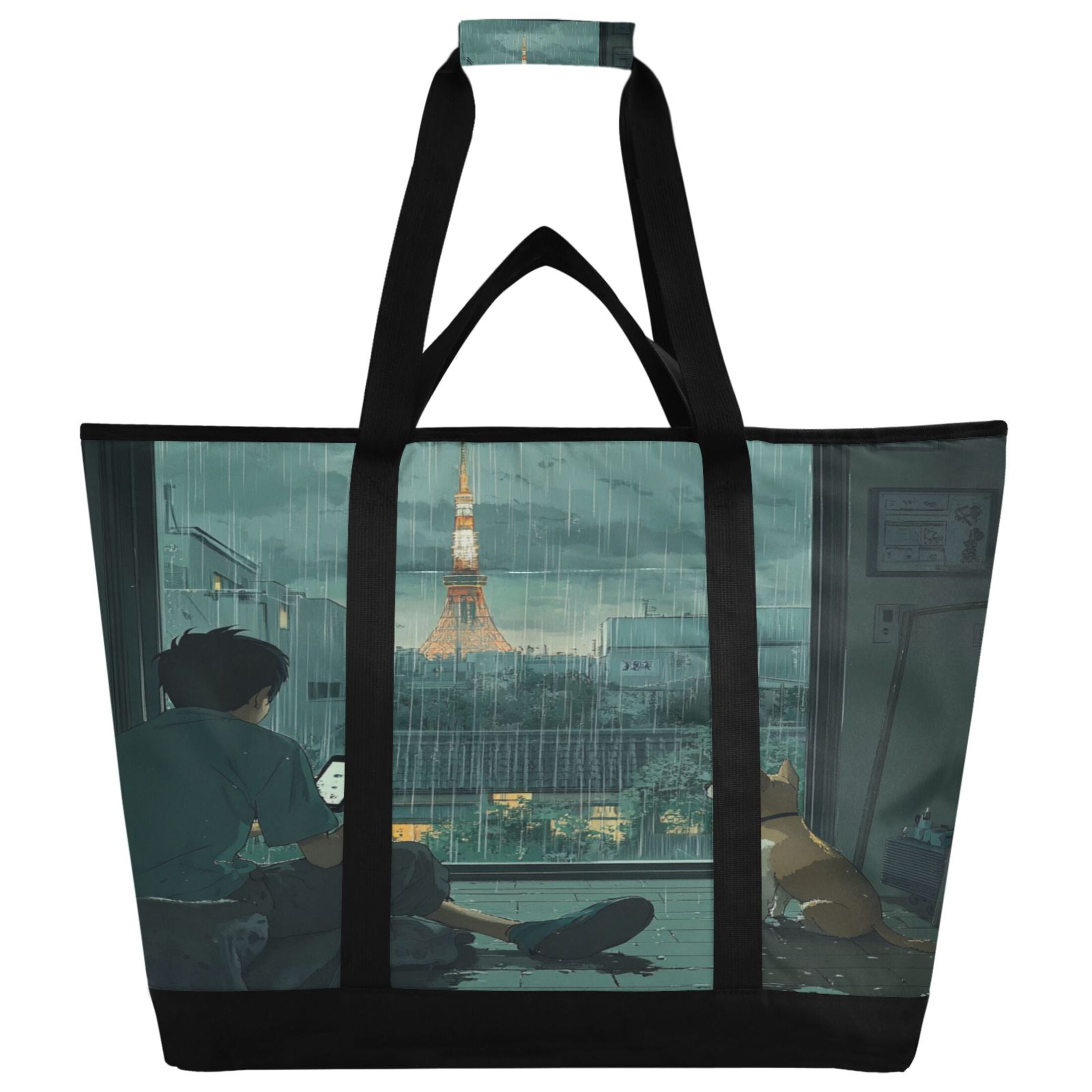WOBOGO Rainy Scene Outside The Window Tote Cooler Bag Fold Flat ...