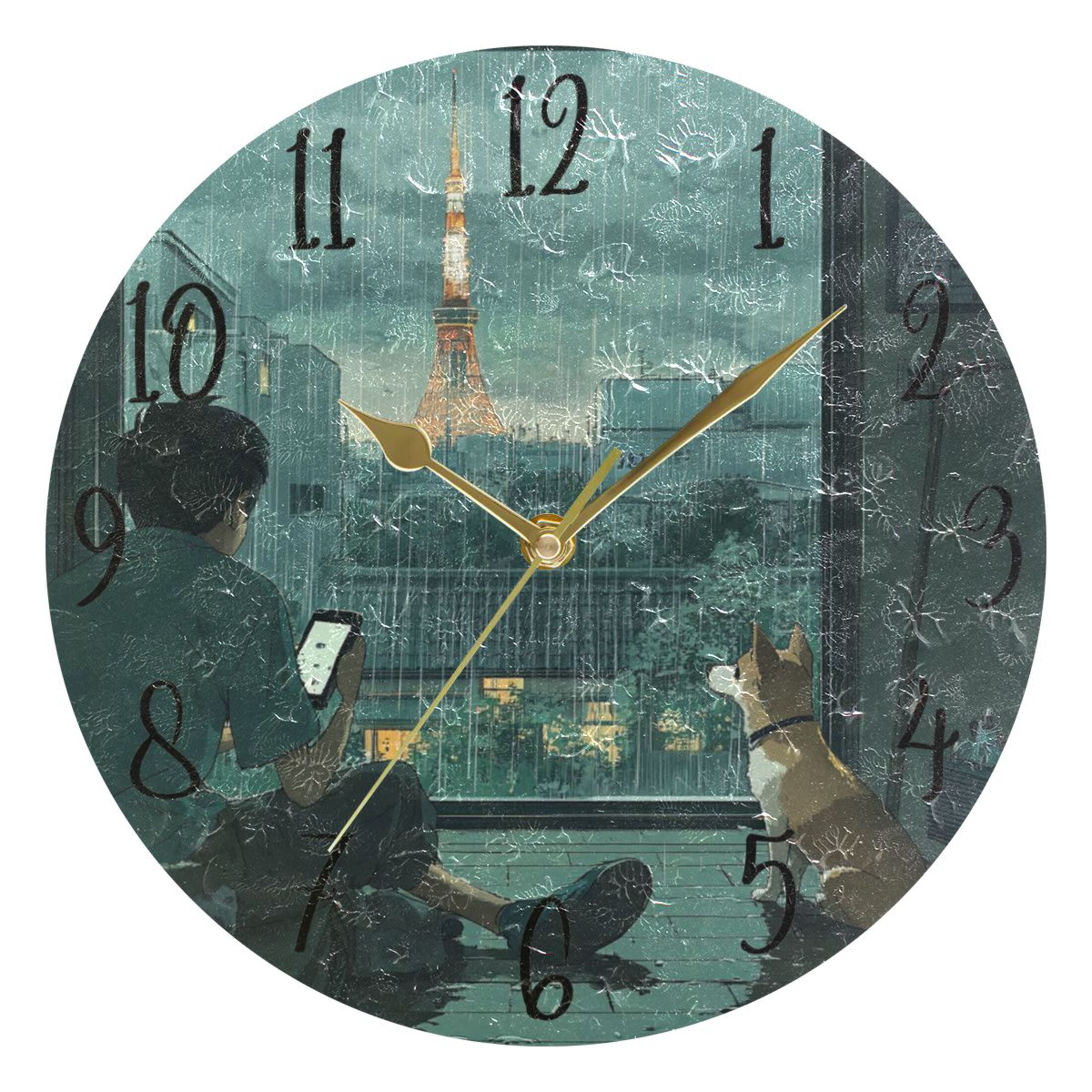 WOBOGO Rainy Scene Outside The Window Wall Clock 10in Silent Mechanism ...