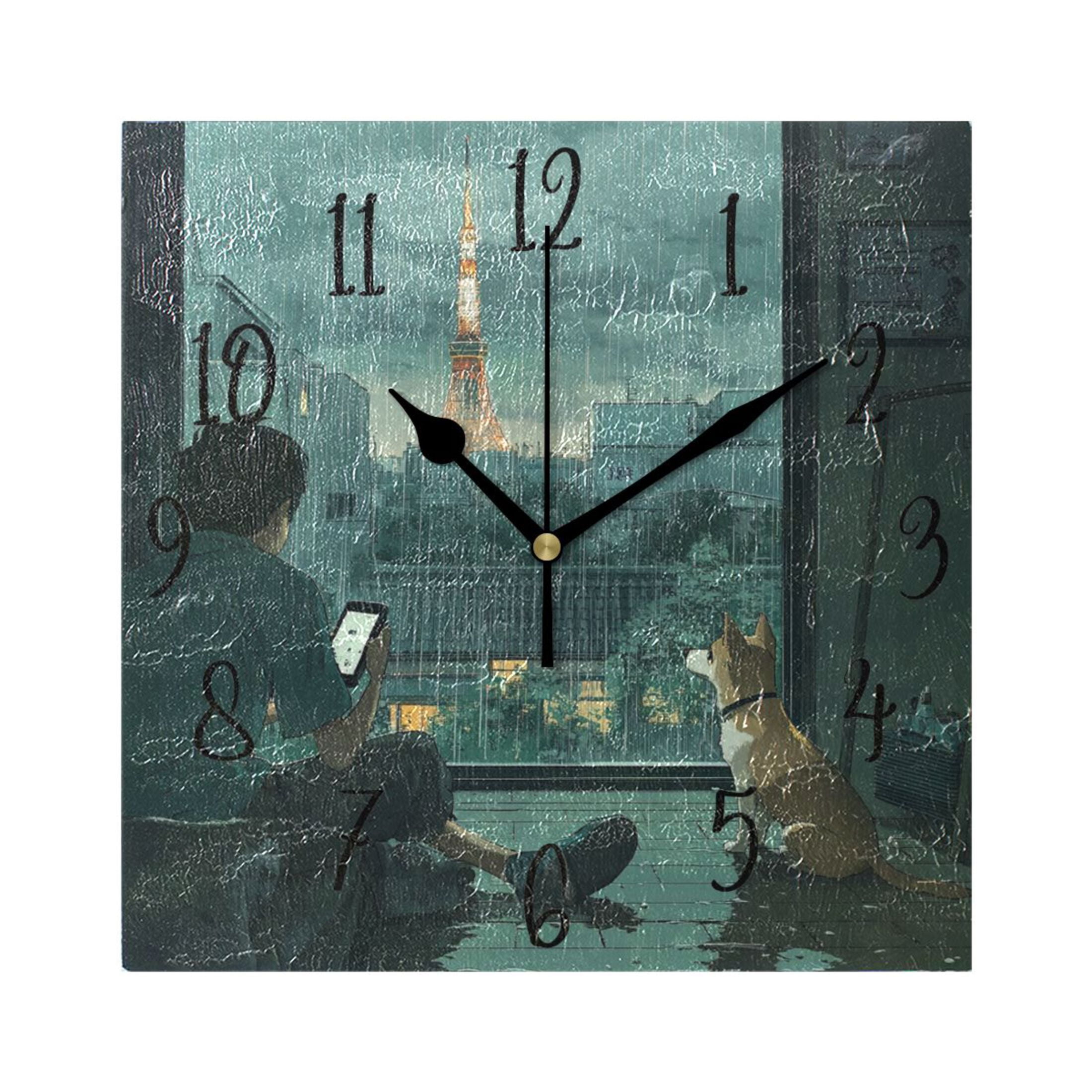WOBOGO Rainy Scene Outside The Window Wall Clock 7.78 Inch Battery ...