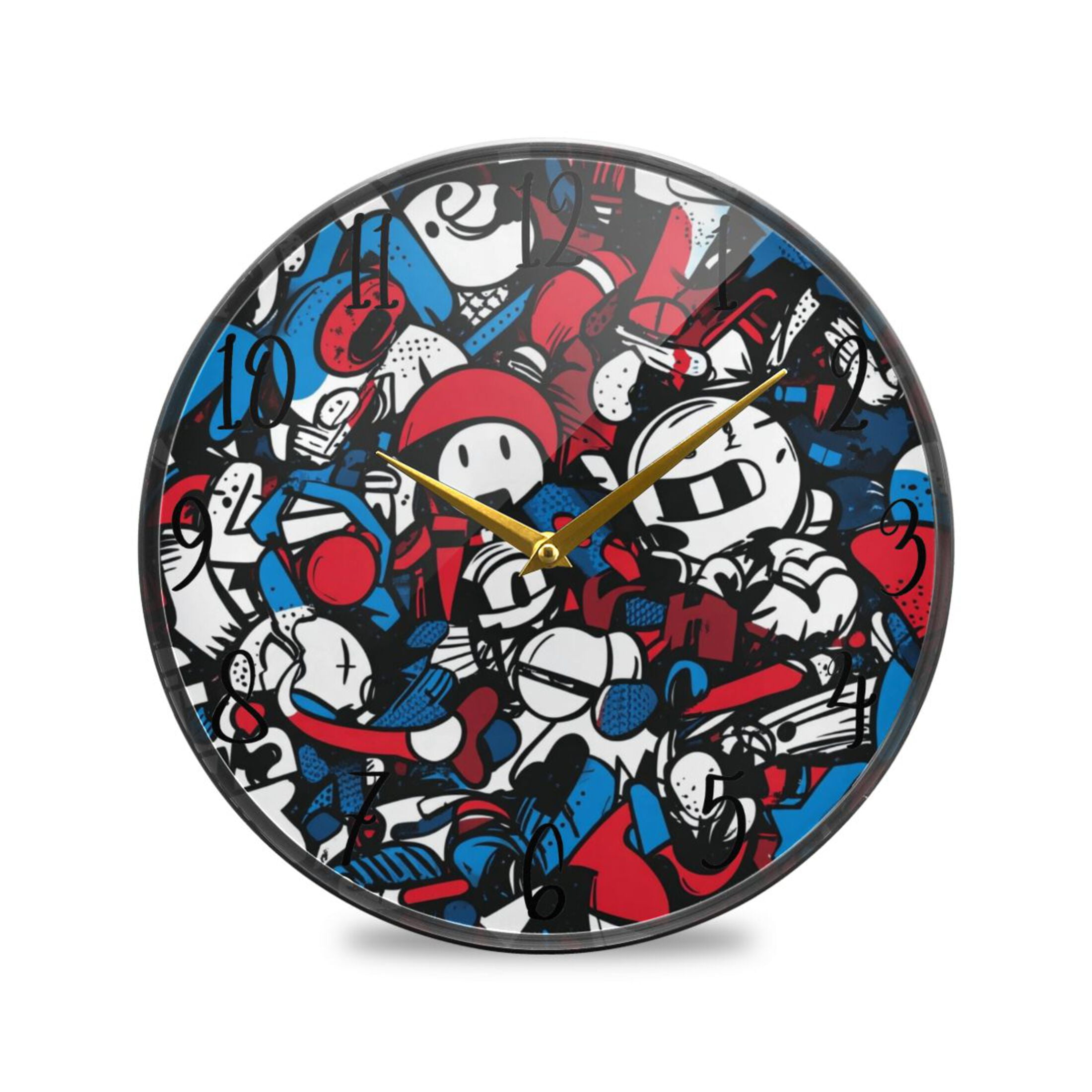 WOBOGO Red Blue Graffiti Pattern Acrylic Wall Clock Battery Operated 11 ...