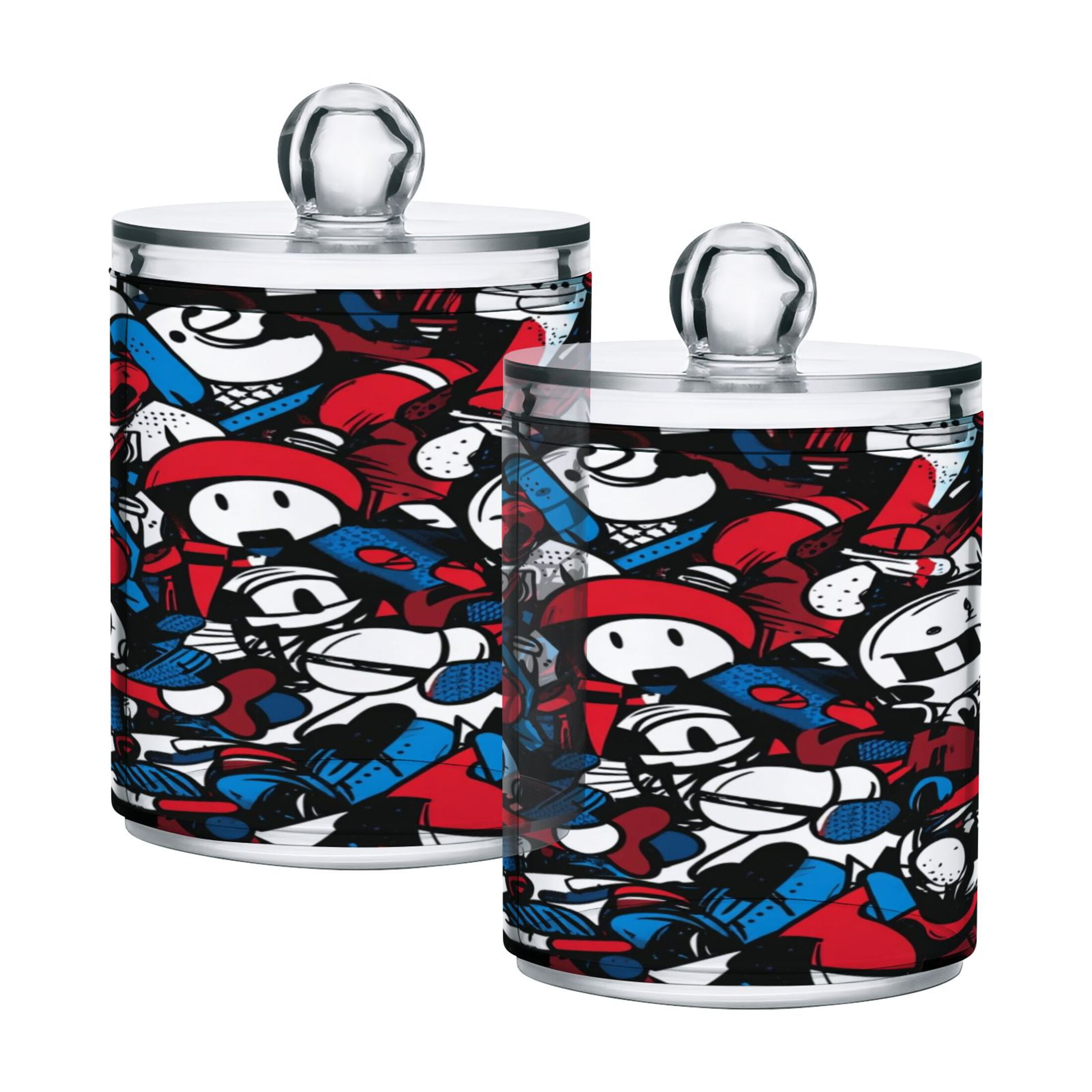 WOBOGO Red Blue Graffiti Pattern Transparent Plastic Jar 4pcs Cotton ...