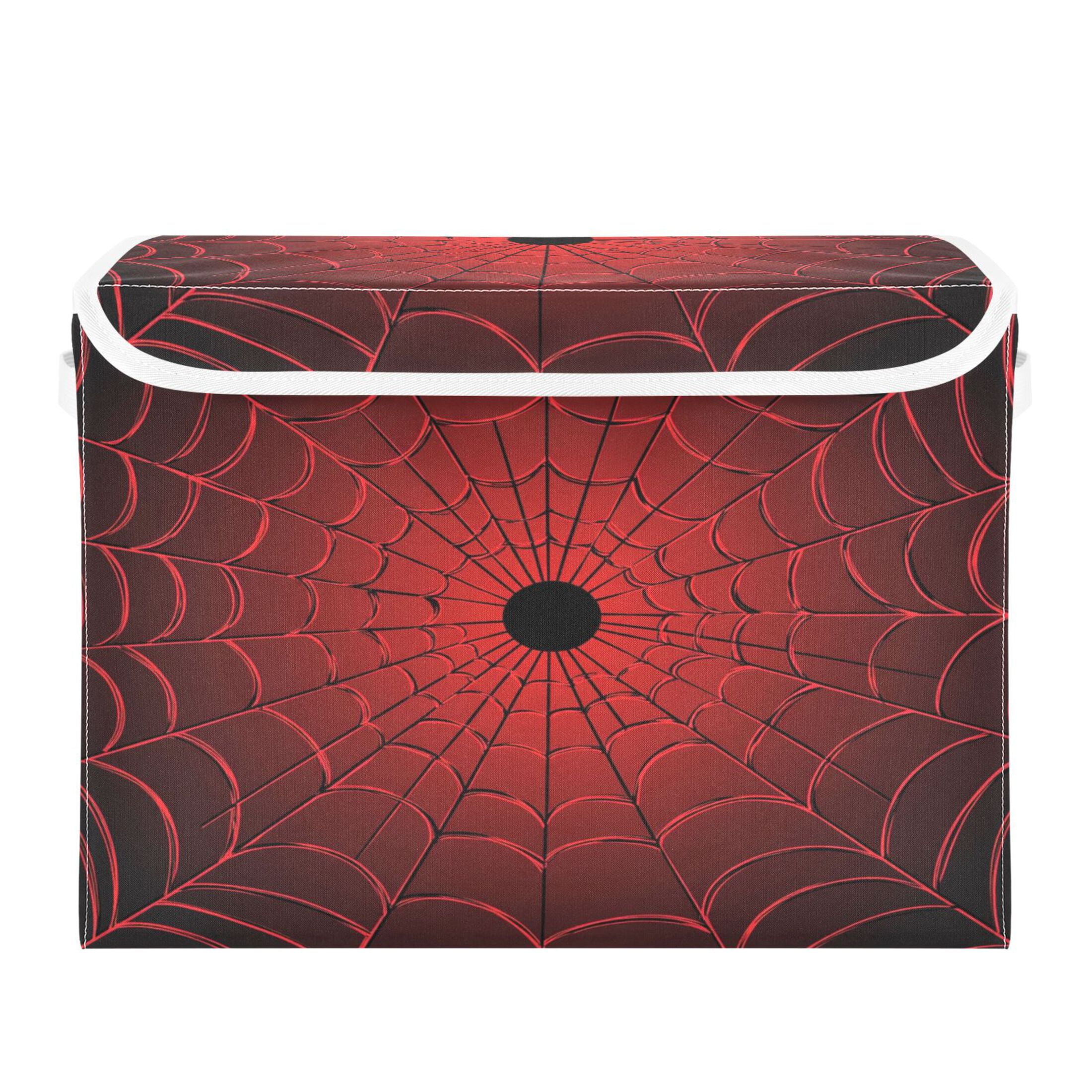 WOBOGO Red Cobweb Large Collapsible Storage Box Flip Lid Fabric ...