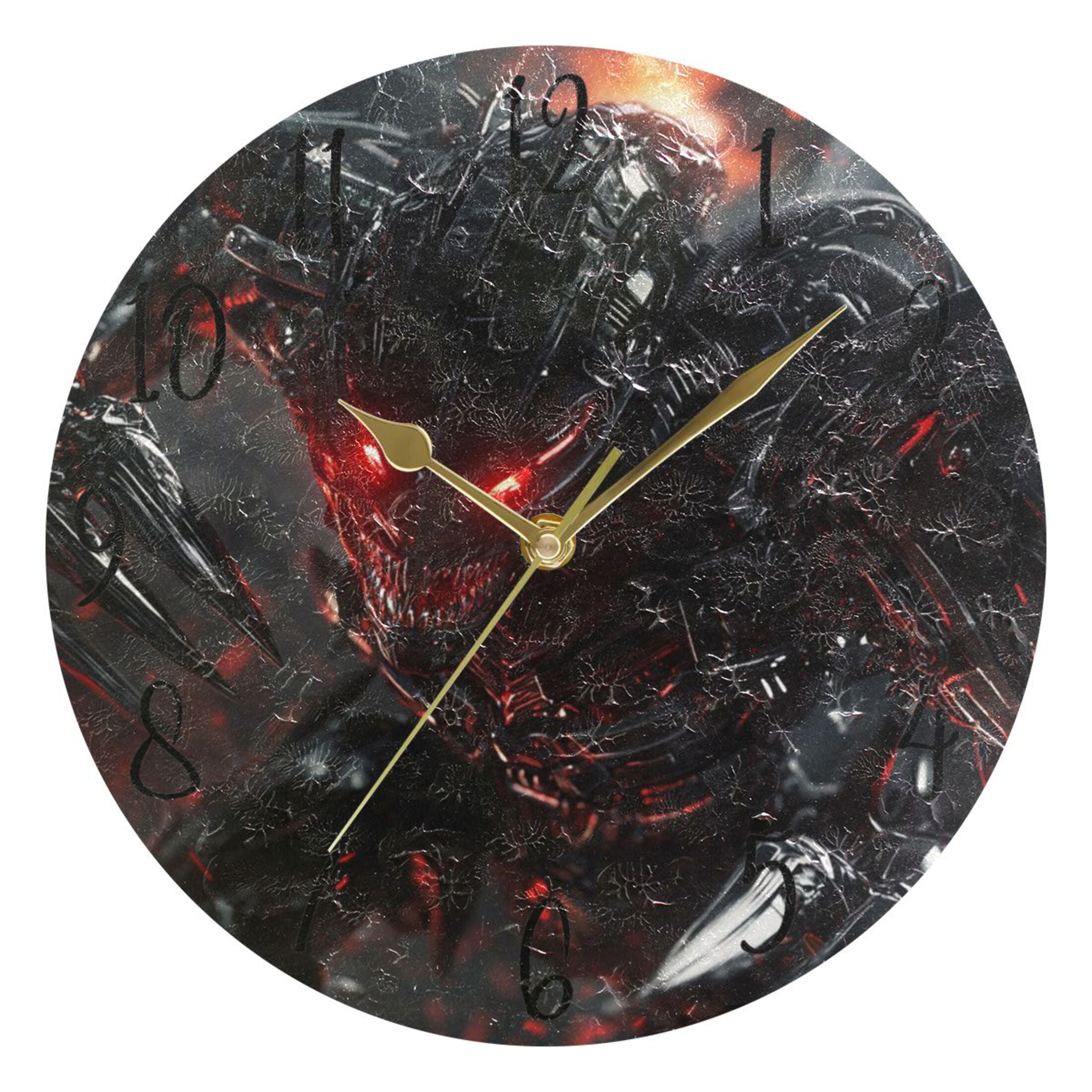 WOBOGO Red Eyes Robot Wall Clock 10in Silent Mechanism Battery Operated ...