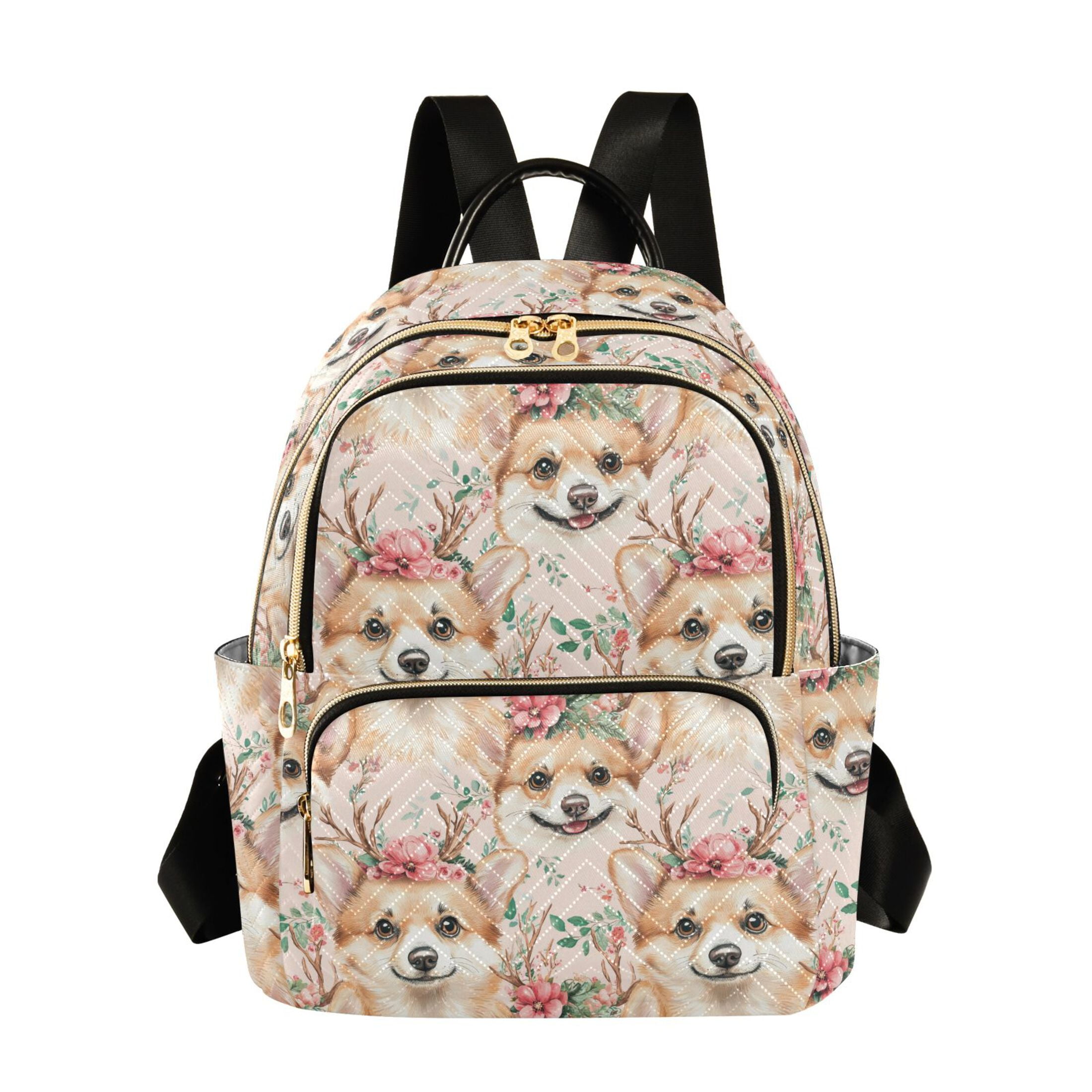 WOBOGO Red Flower Corgi Backpack Durable Lightweight Shoulder Bag Built ...