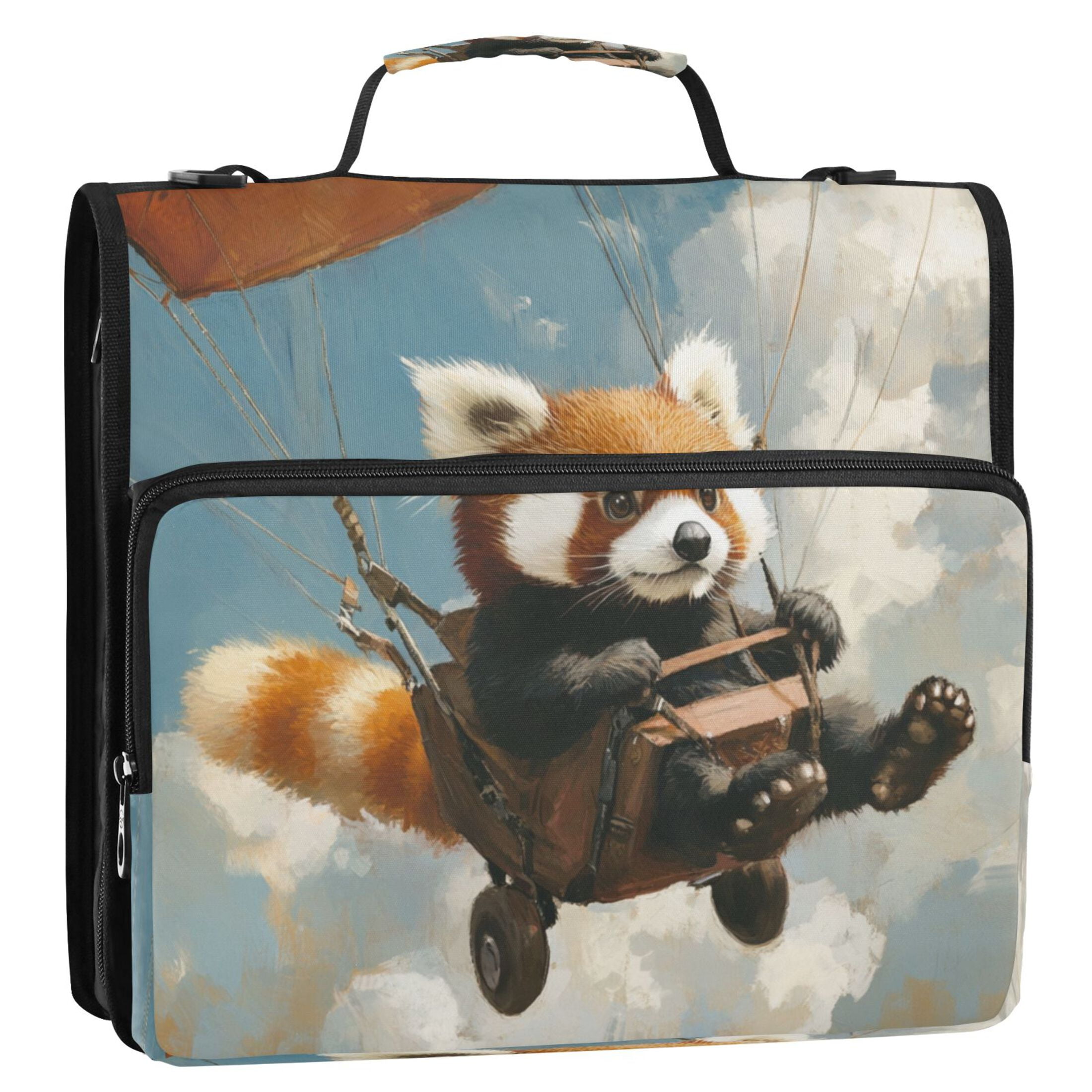 WOBOGO Red Pand Glider Pattern Ring Binder Bag 1.5in Folder Organizer with Shoulder Strap for ...