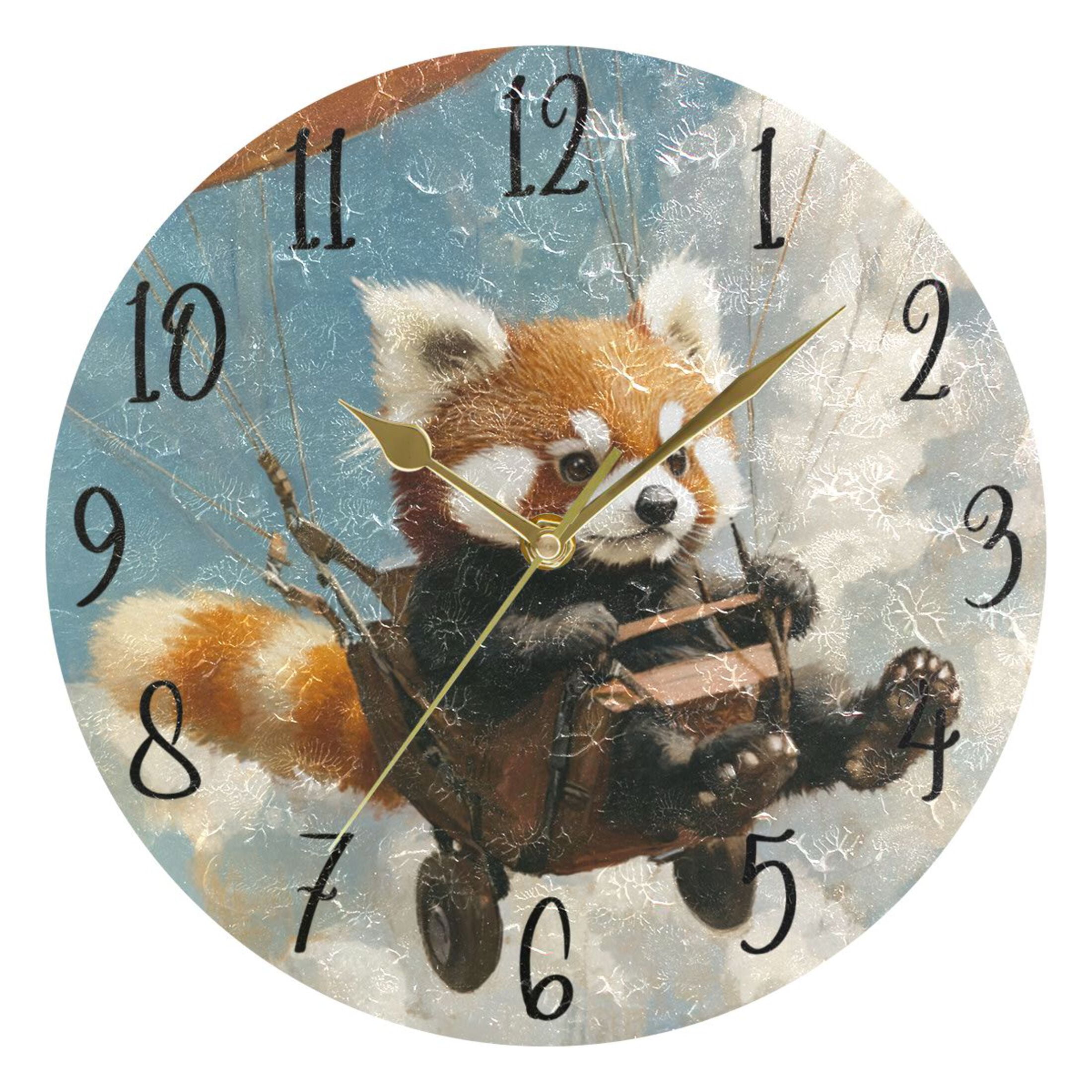 WOBOGO Red Pand Glider Pattern Wall Clock 10in Silent Mechanism Battery ...