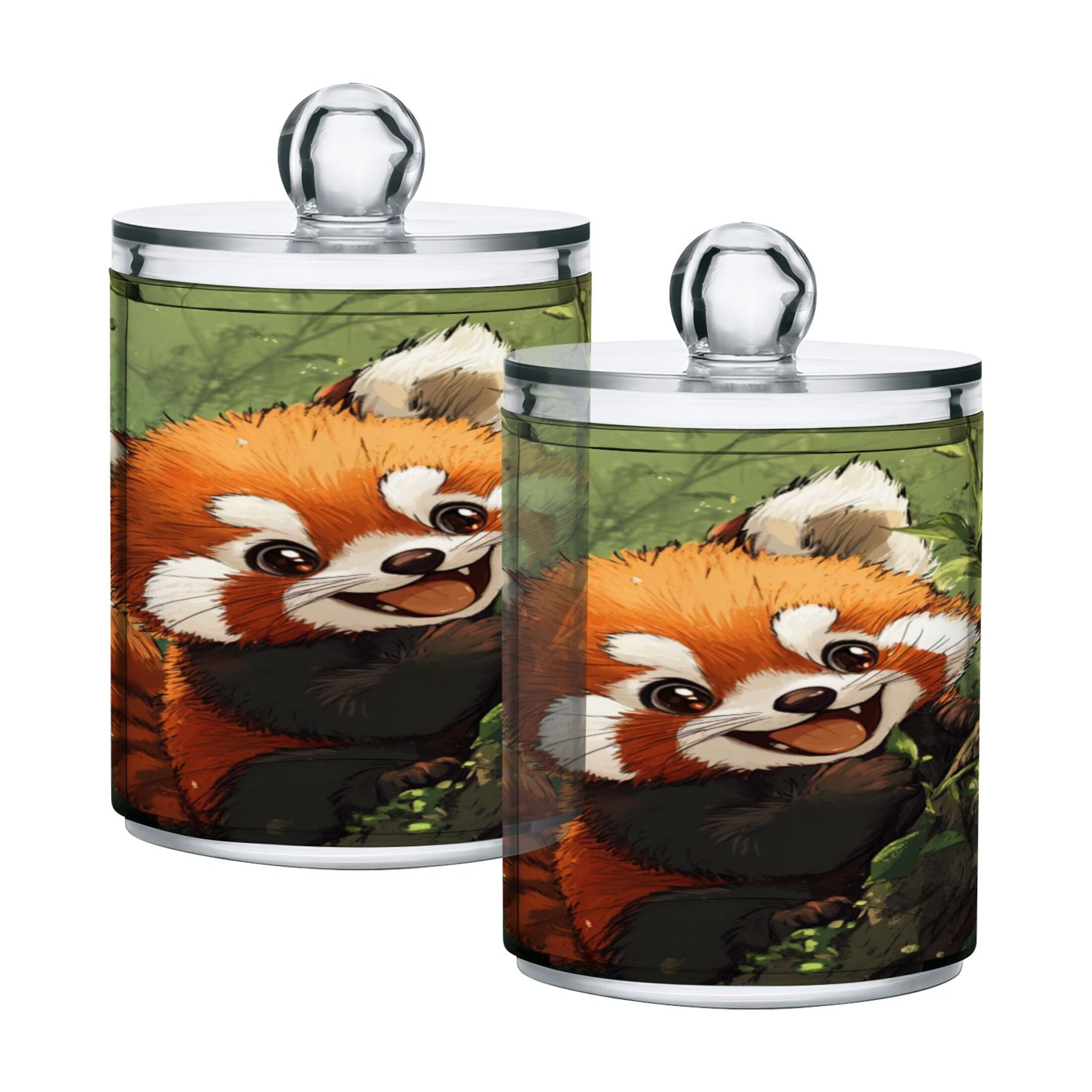 WOBOGO Red Panda Transparent Plastic Jar 4pcs Cotton Swabs Balls Pads ...
