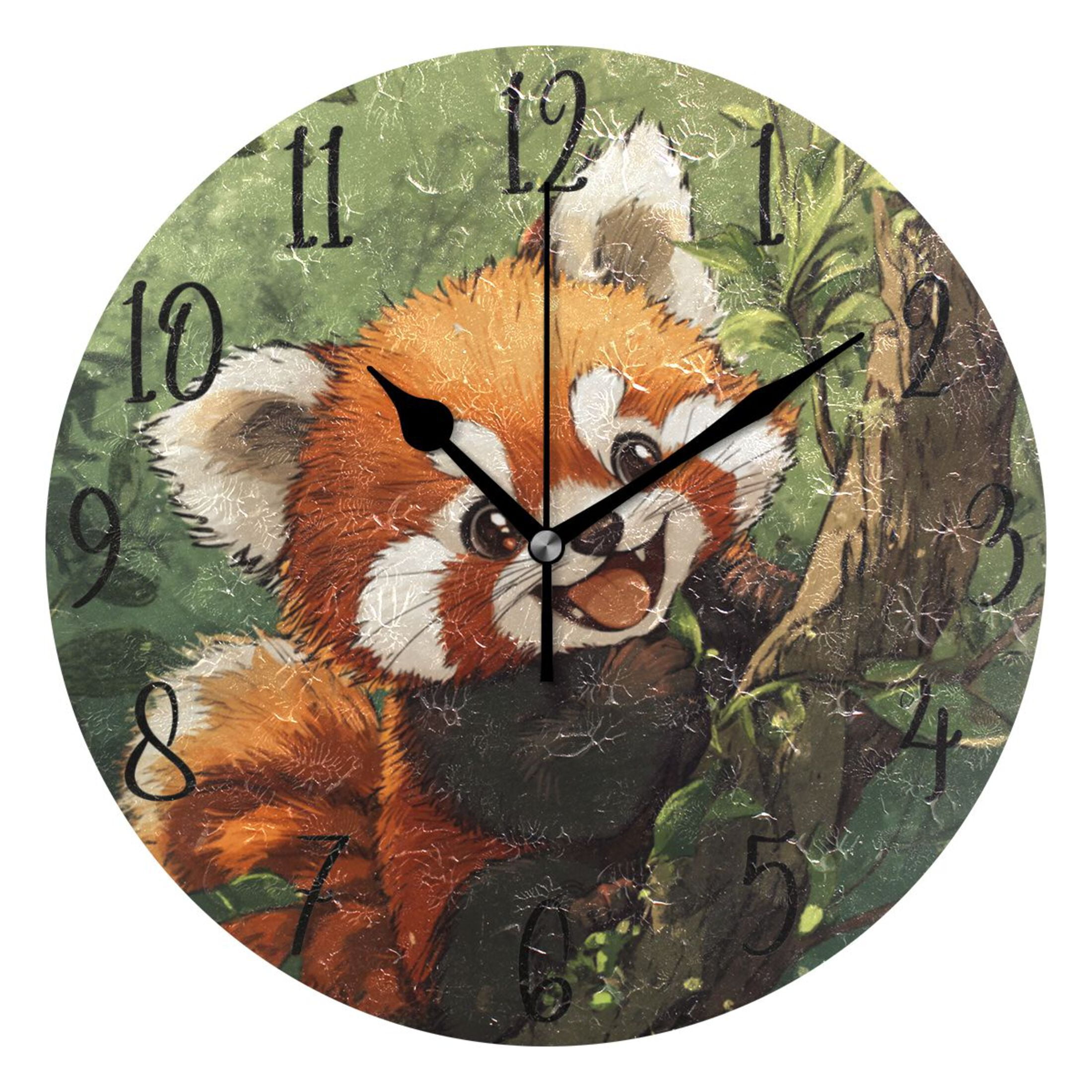 WOBOGO Red Panda Wall Clock 10in Silent Mechanism Battery Operated ...