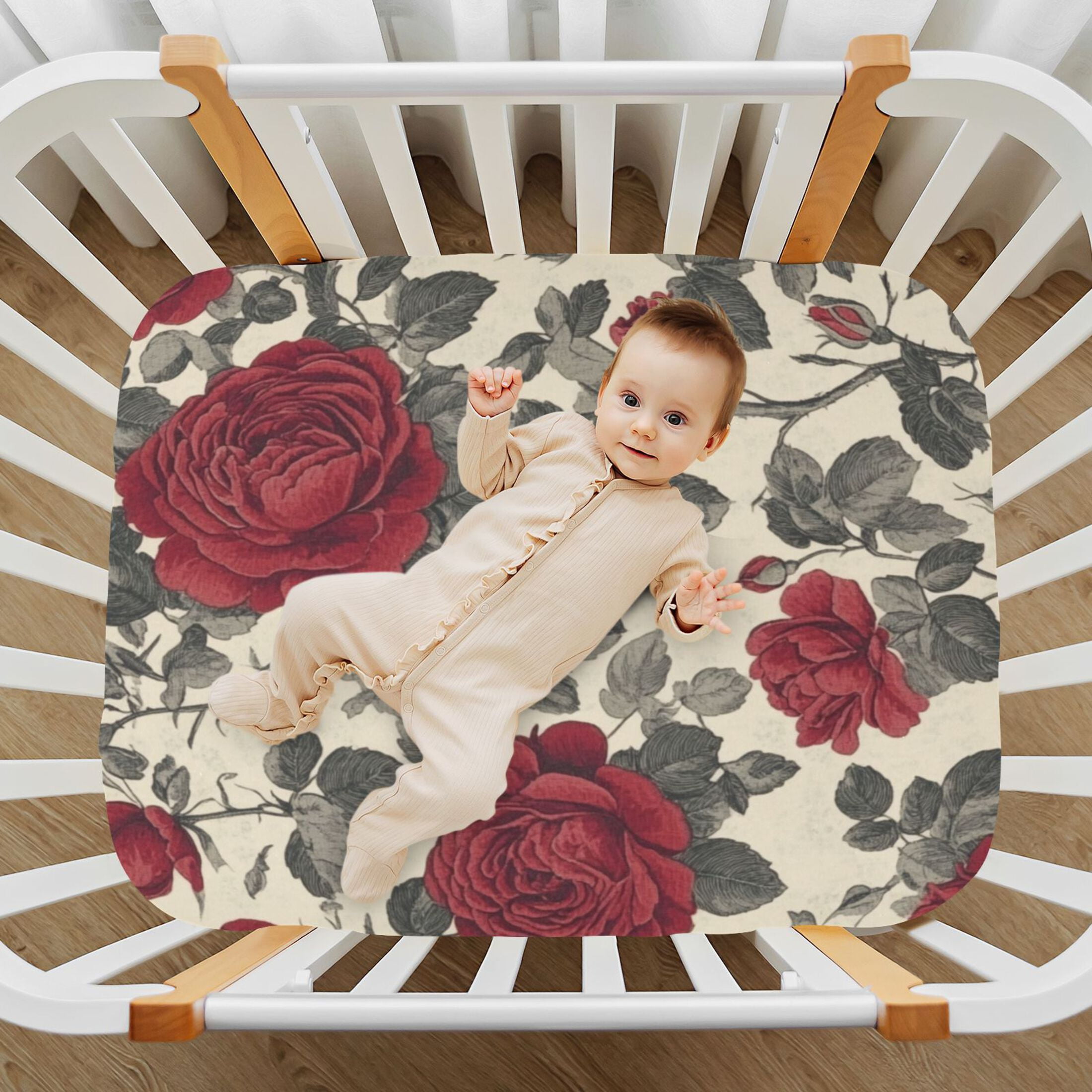 WOBOGO Red Rose Baby Crib Sheets Super Soft Microfiber Playard Sheet ...