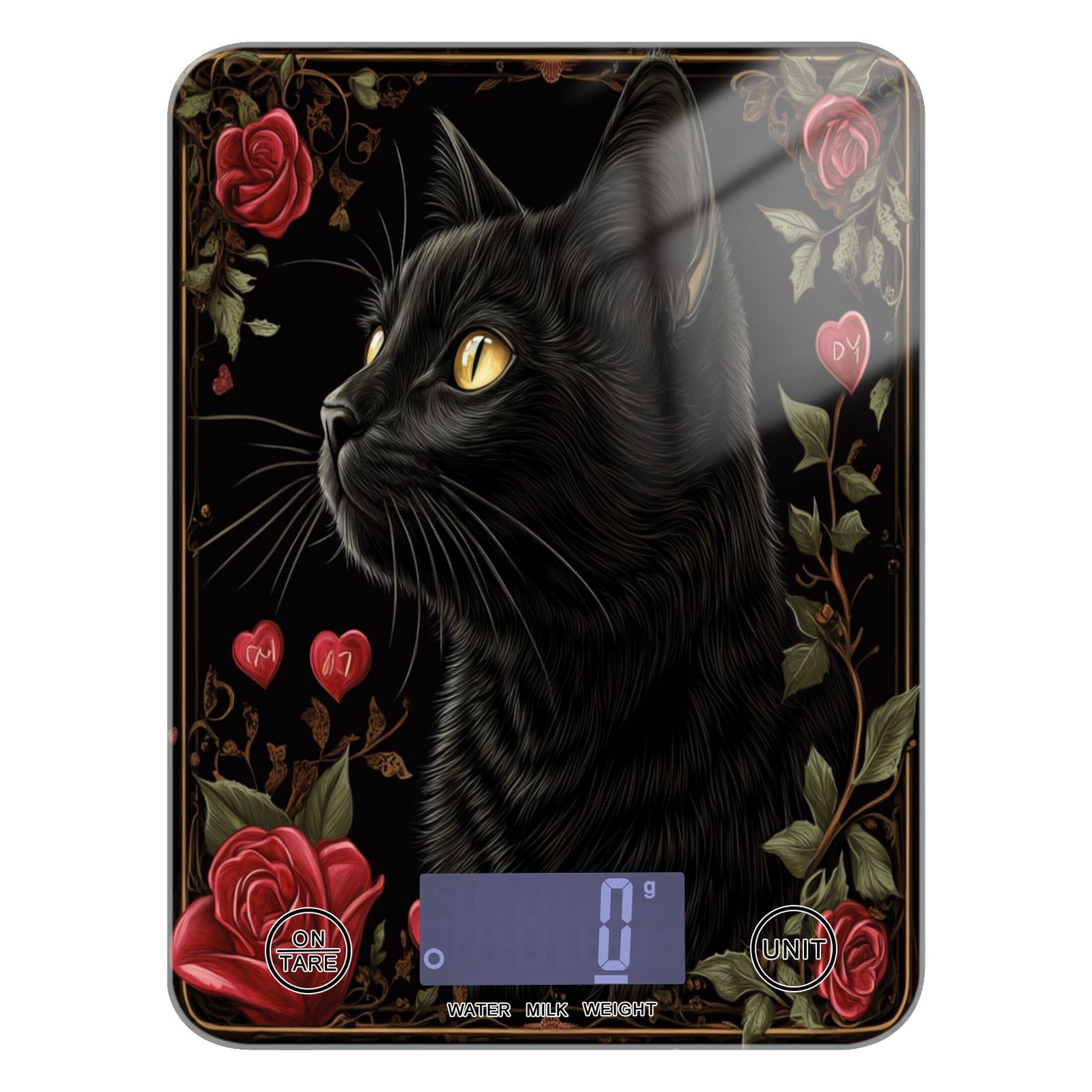 WOBOGO Red Rose Black Cat Pattern Kitchen Scale Digital Gram and Ounce ...