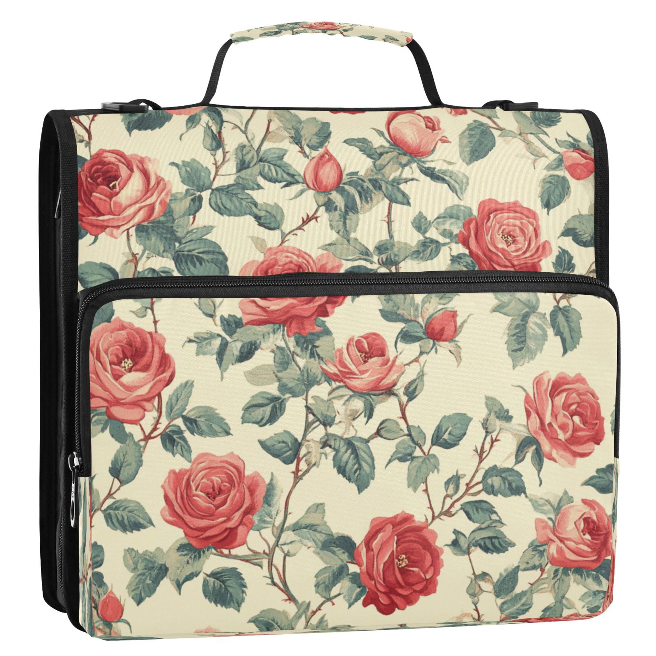 WOBOGO Red Rose Ring Binder Bag 1.5in Folder Organizer with Shoulder ...