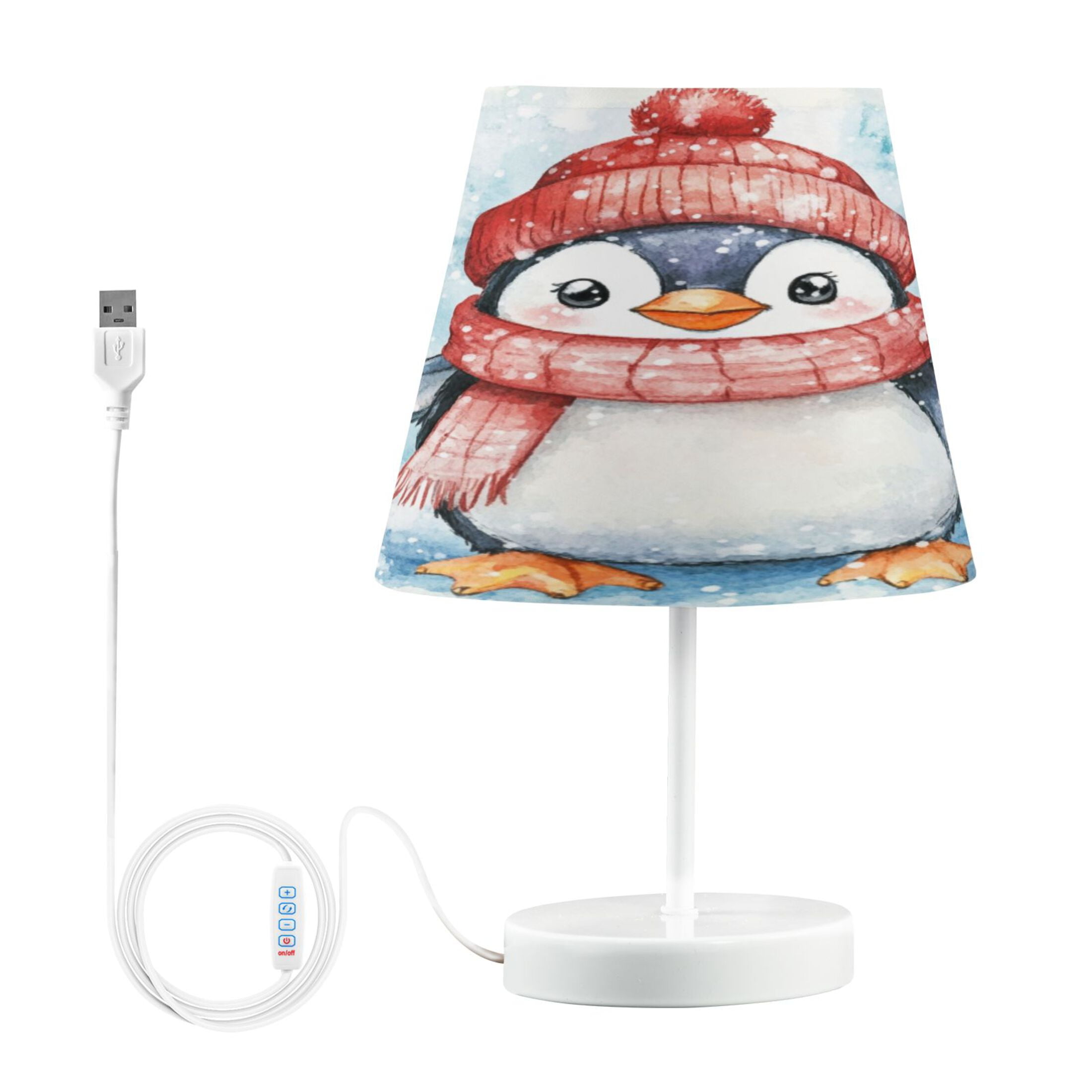 WOBOGO Red Scarf Penguin Pattern Table Lamps Bedroom 3-Speed Dimmable ...