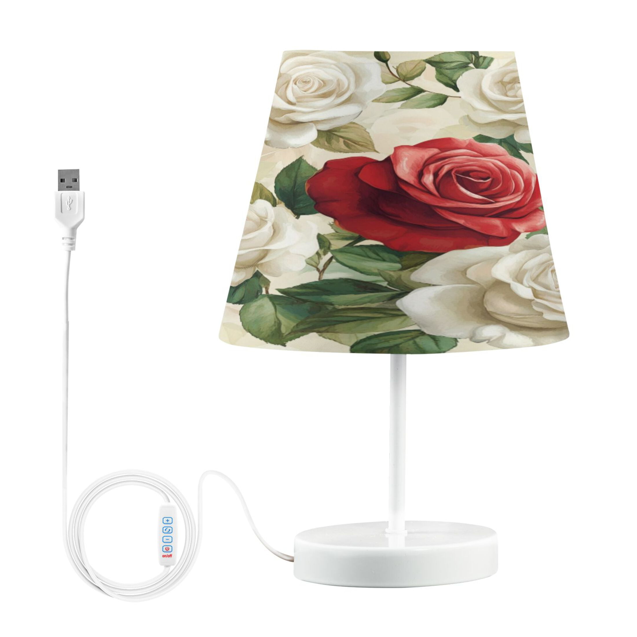 WOBOGO Red White Rose Pattern Table Lamps Bedroom 3-Speed Dimmable Farm ...