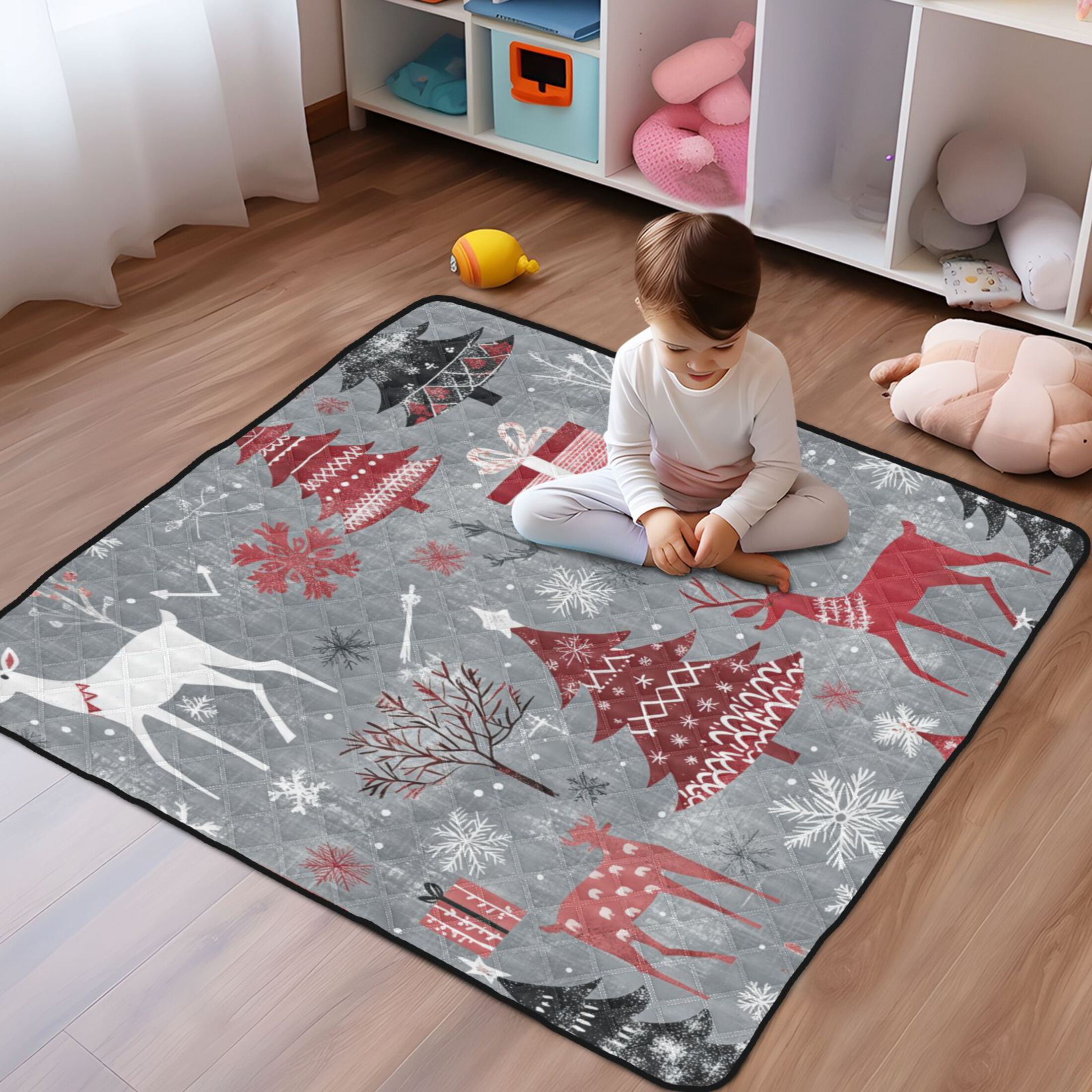 WOBOGO Red and White Christmas Tree Patterns Baby Playmats Extra Large ...