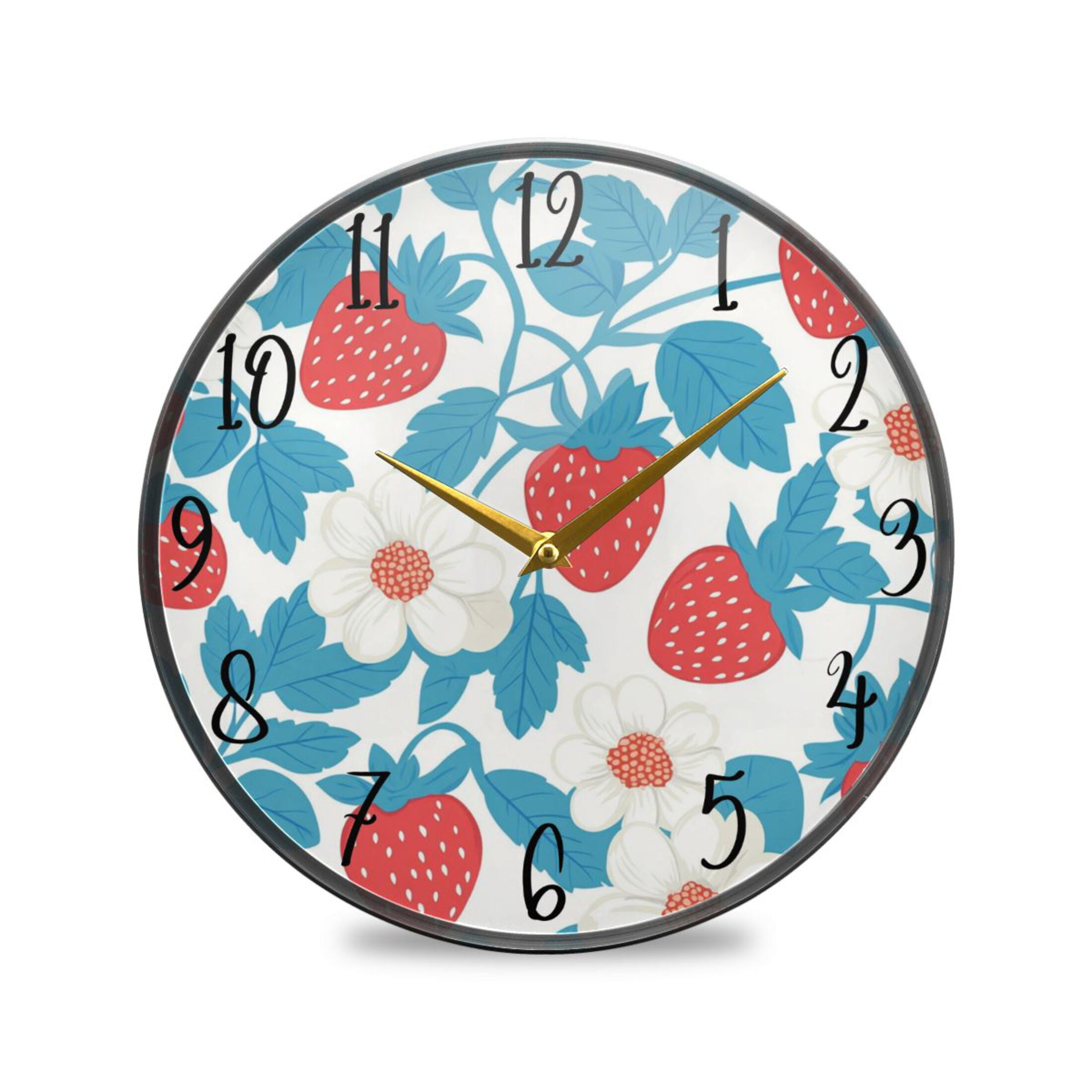 WOBOGO Retro Strawberry and Daisy Pattern Acrylic Wall Clock Battery ...