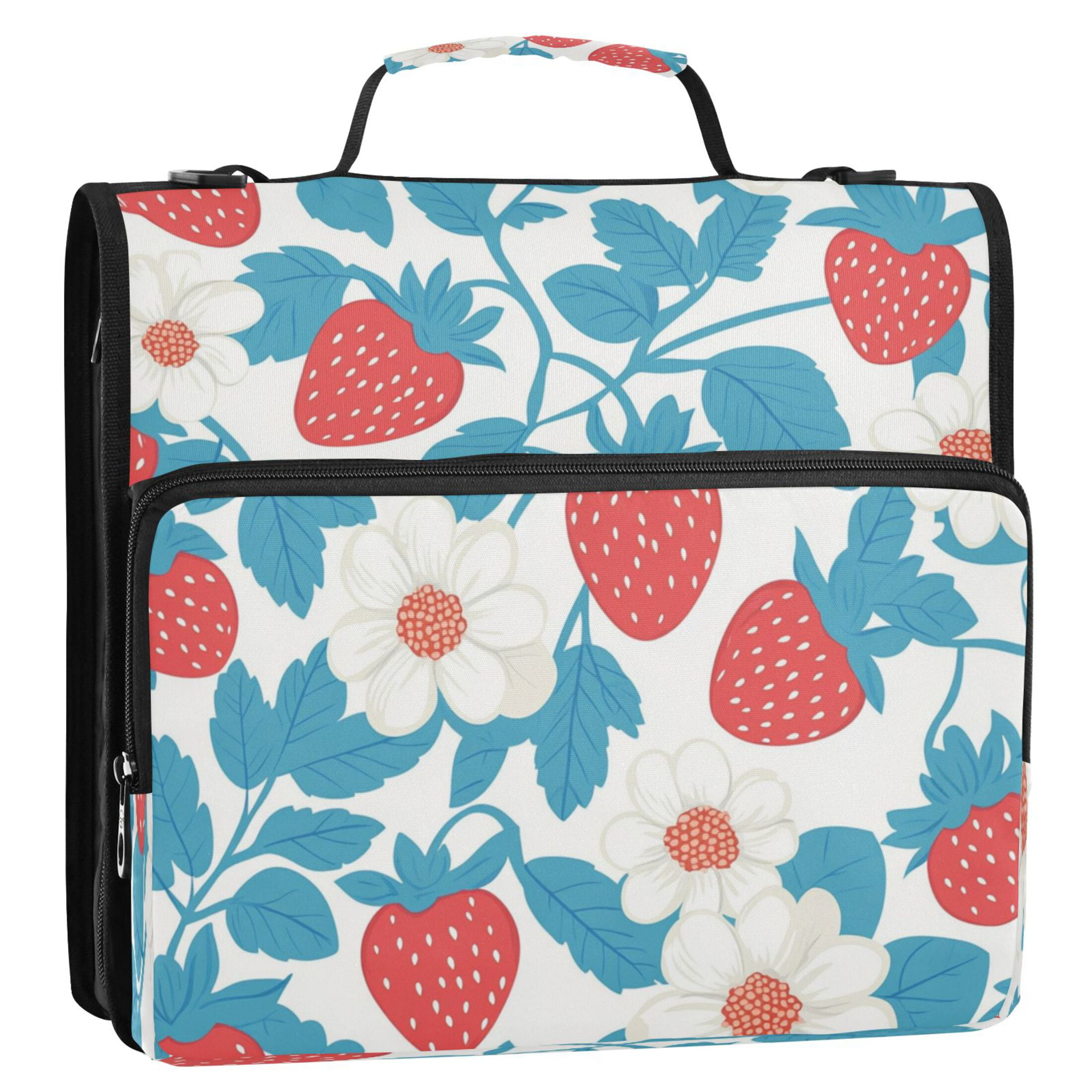 WOBOGO Retro Strawberry and Daisy Pattern Ring Binder Bag 1.5in Folder ...