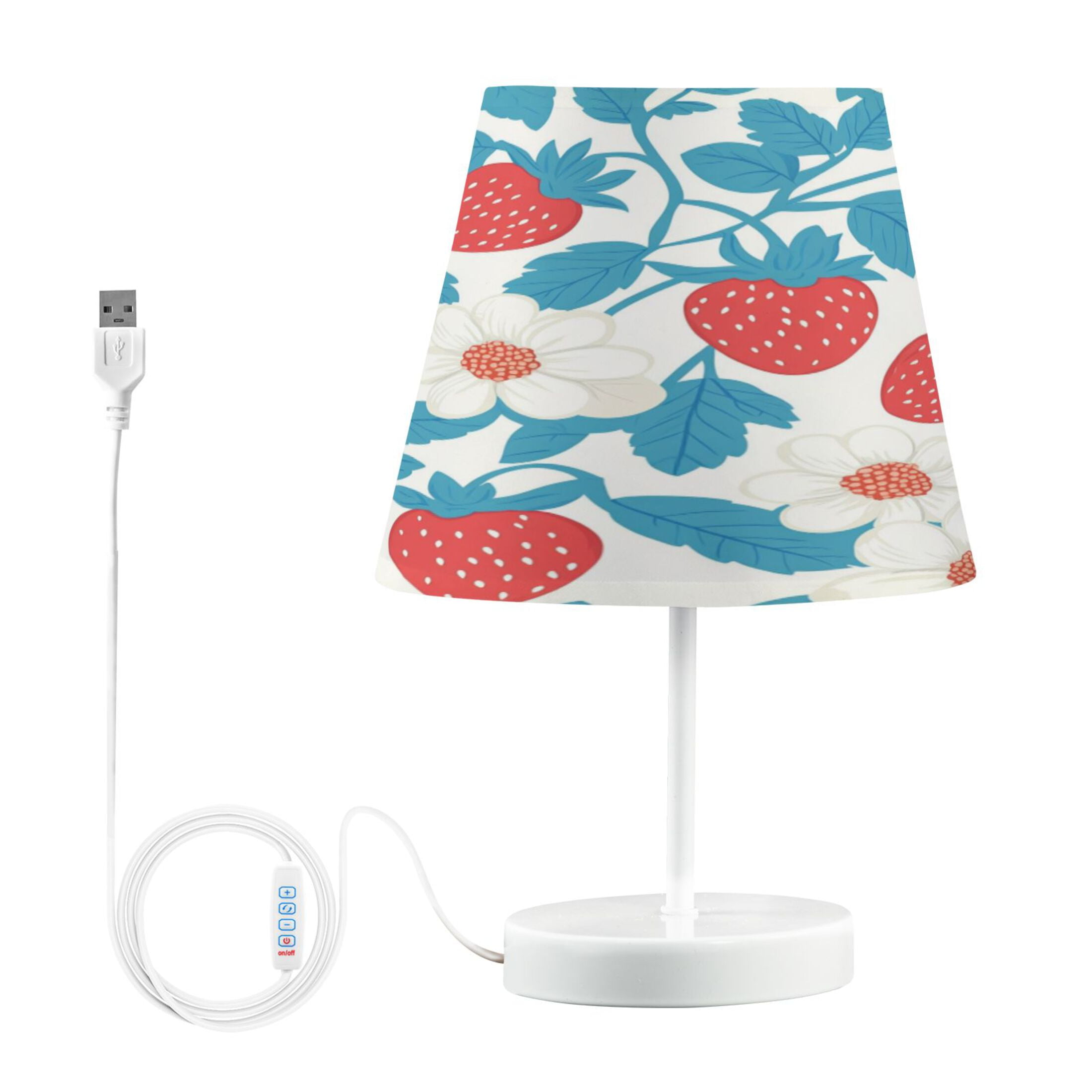 WOBOGO Retro Strawberry and Daisy Pattern Table Lamps Bedroom 3-Speed ...