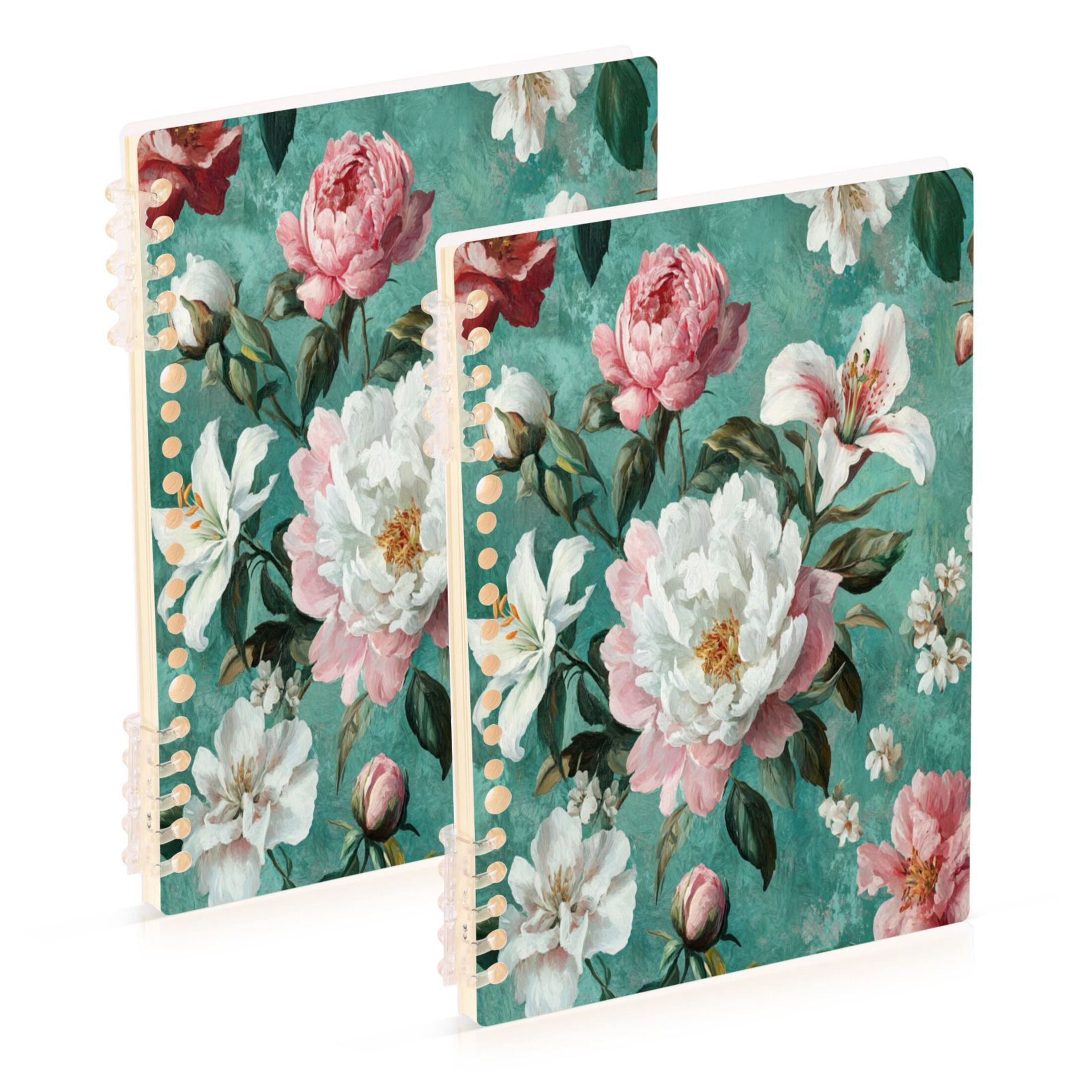WOBOGO Rococo Florals Notebook College Horizontal Grid Paper Ink Spill ...