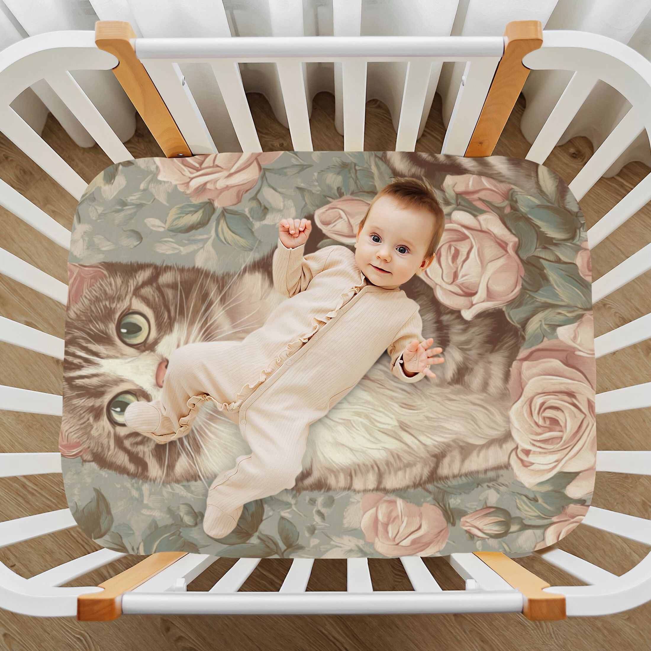 WOBOGO Rose Civet Cat Baby Crib Sheets Super Soft Microfiber Playard ...