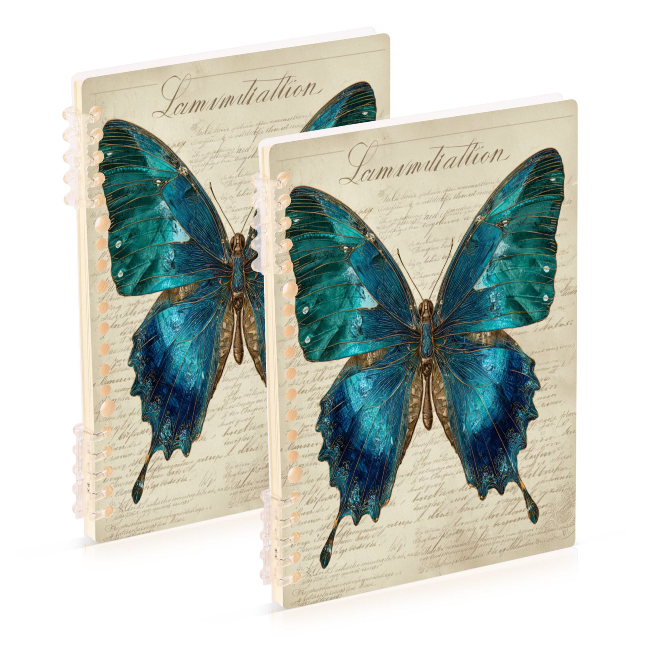 WOBOGO Royal Blue Butterfly Notebook College Horizontal Grid Paper Ink ...