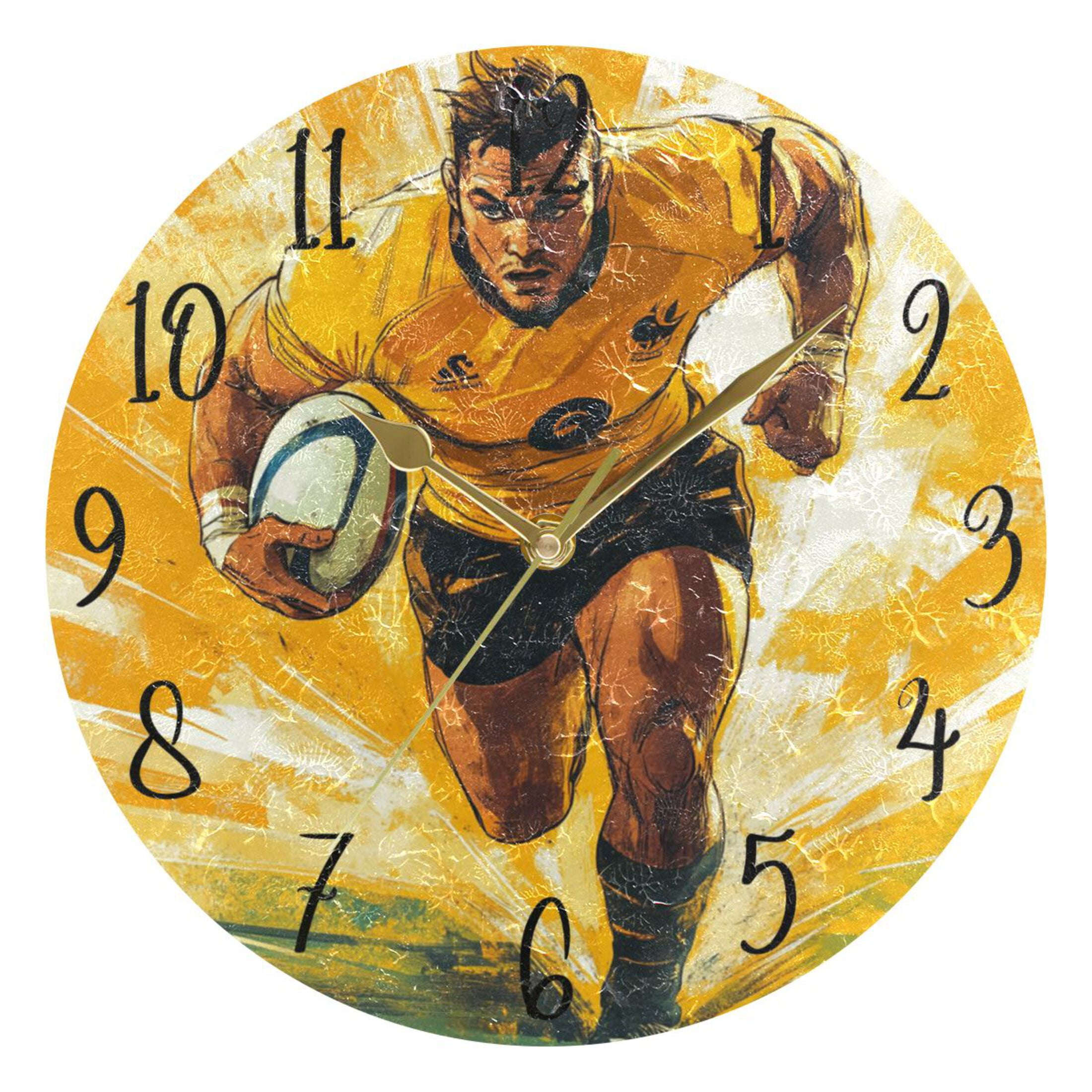 WOBOGO Rugby Player Running on The Field Of Play Wall Clock 10in Silent ...