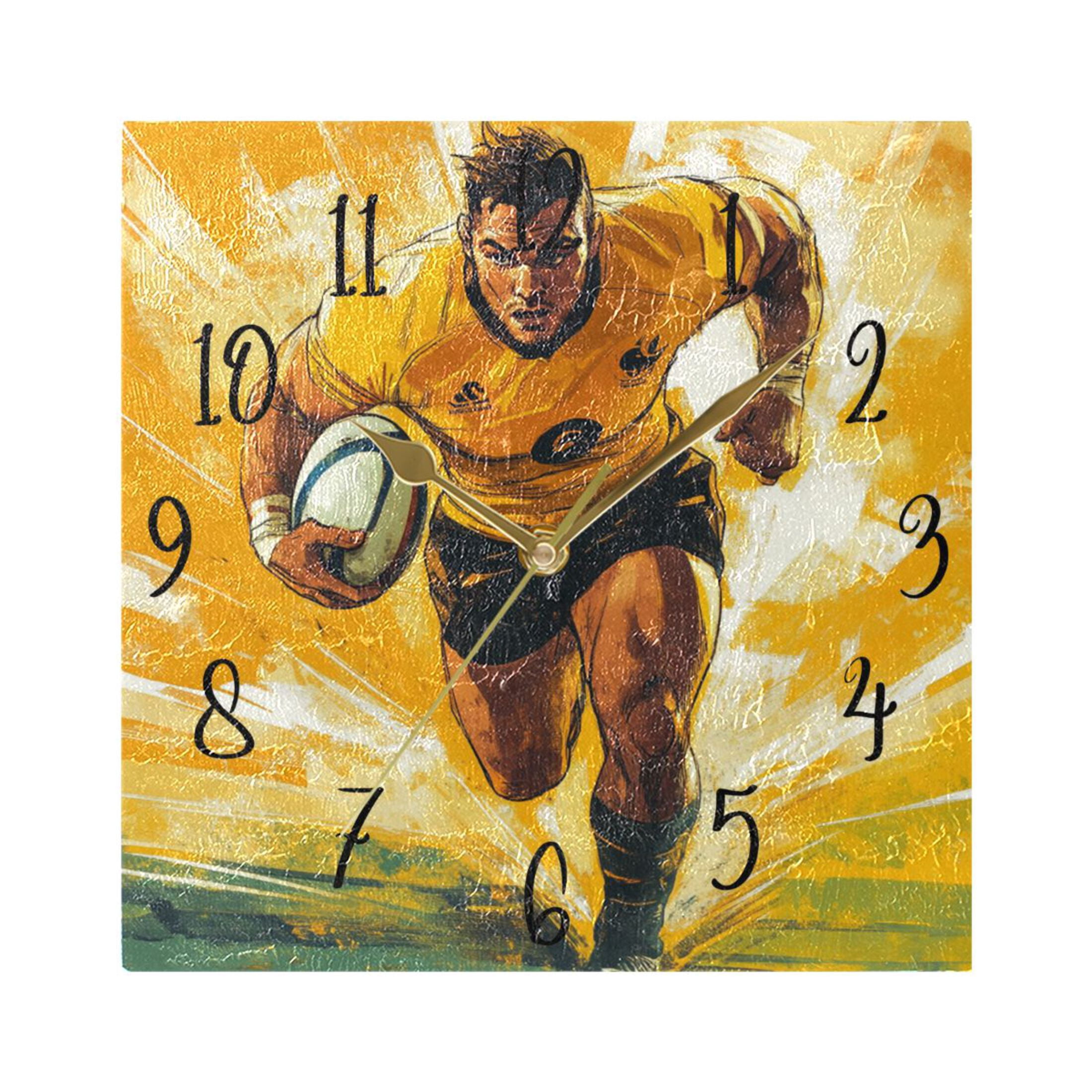 WOBOGO Rugby Player Running on The Field Of Play Wall Clock 7.78 Inch ...