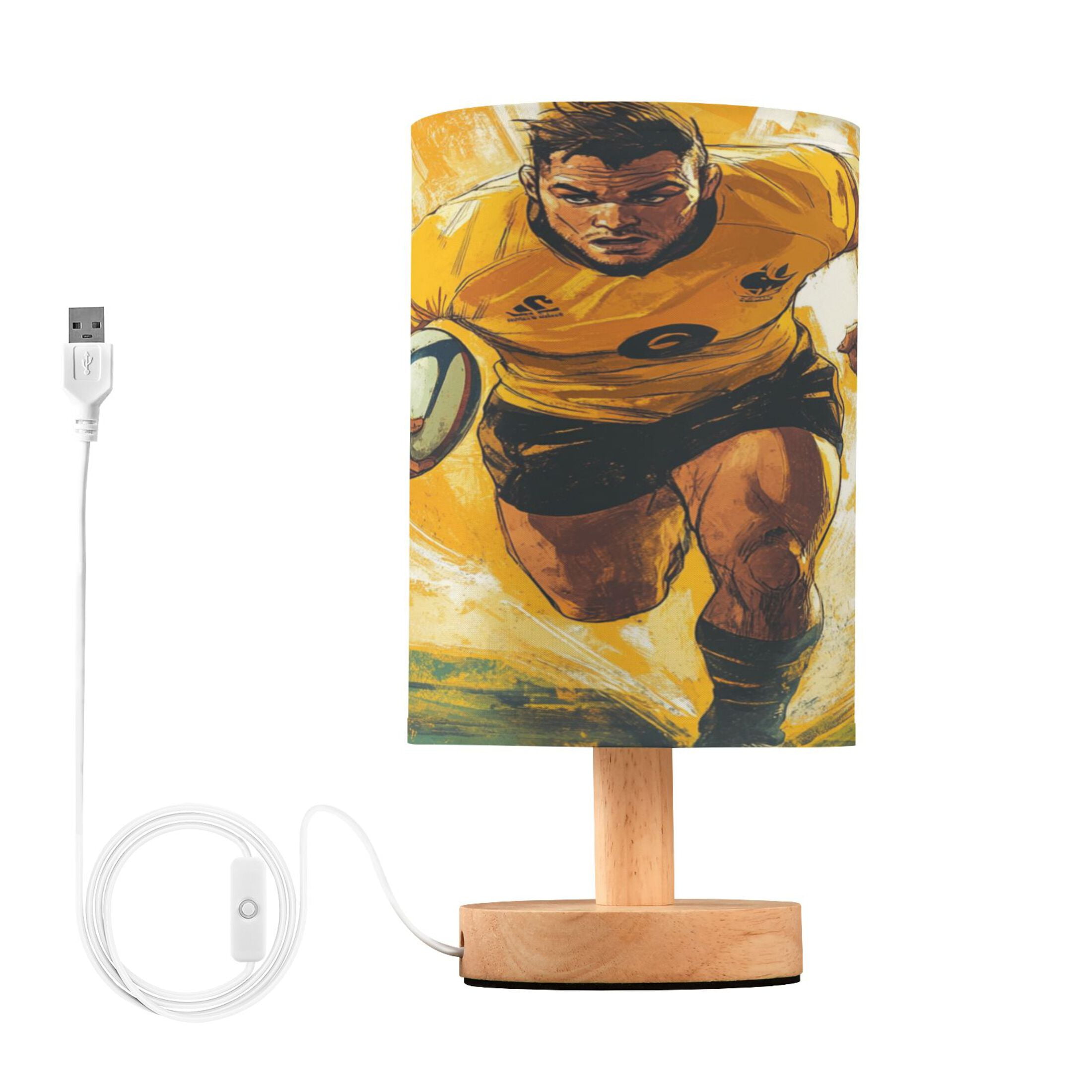 WOBOGO Rugby Player Running on The Field Of Play Bedroom Table Lamp USB ...