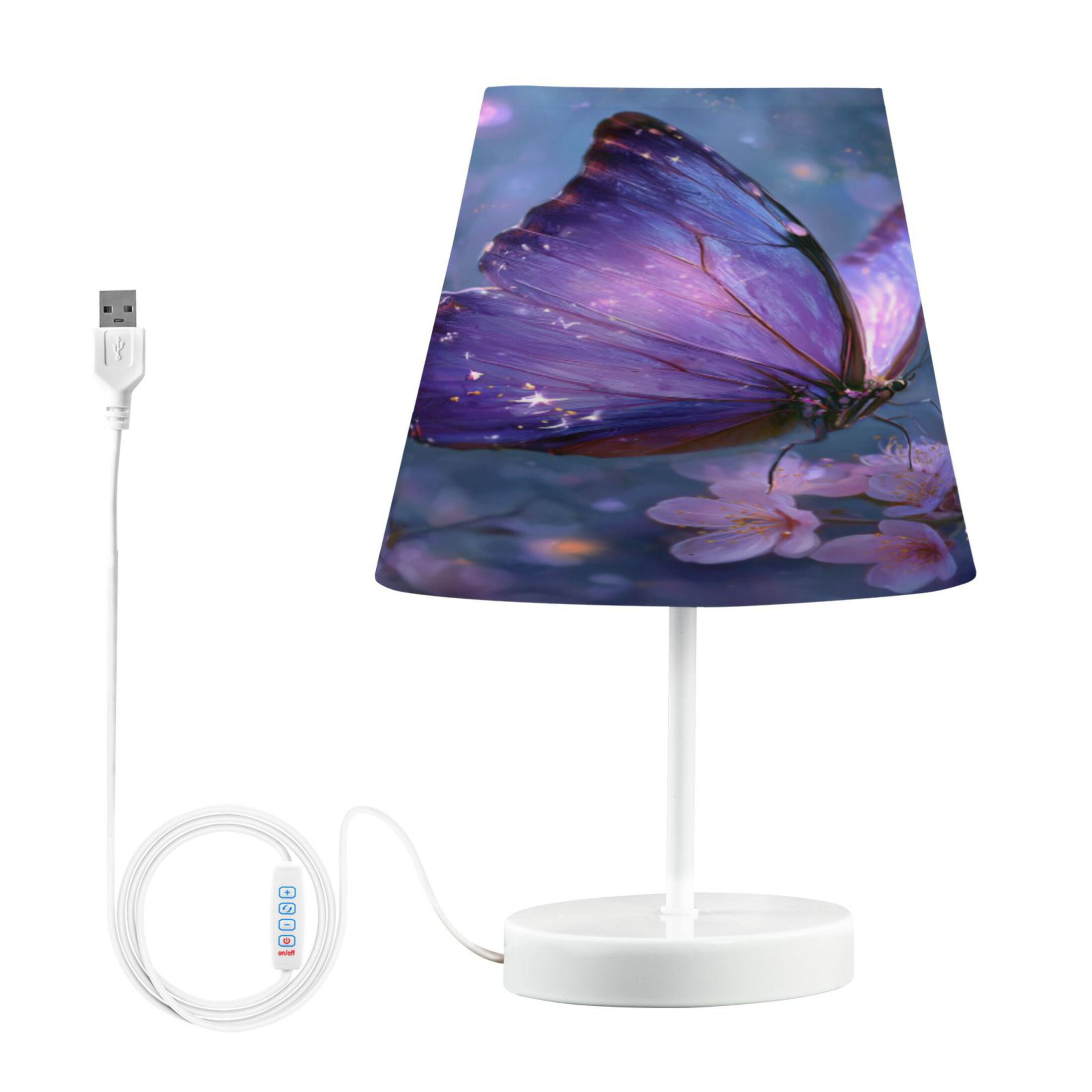 WOBOGO Sakura Purple Butterfly Table Lamps Bedroom 3-Speed Dimmable ...