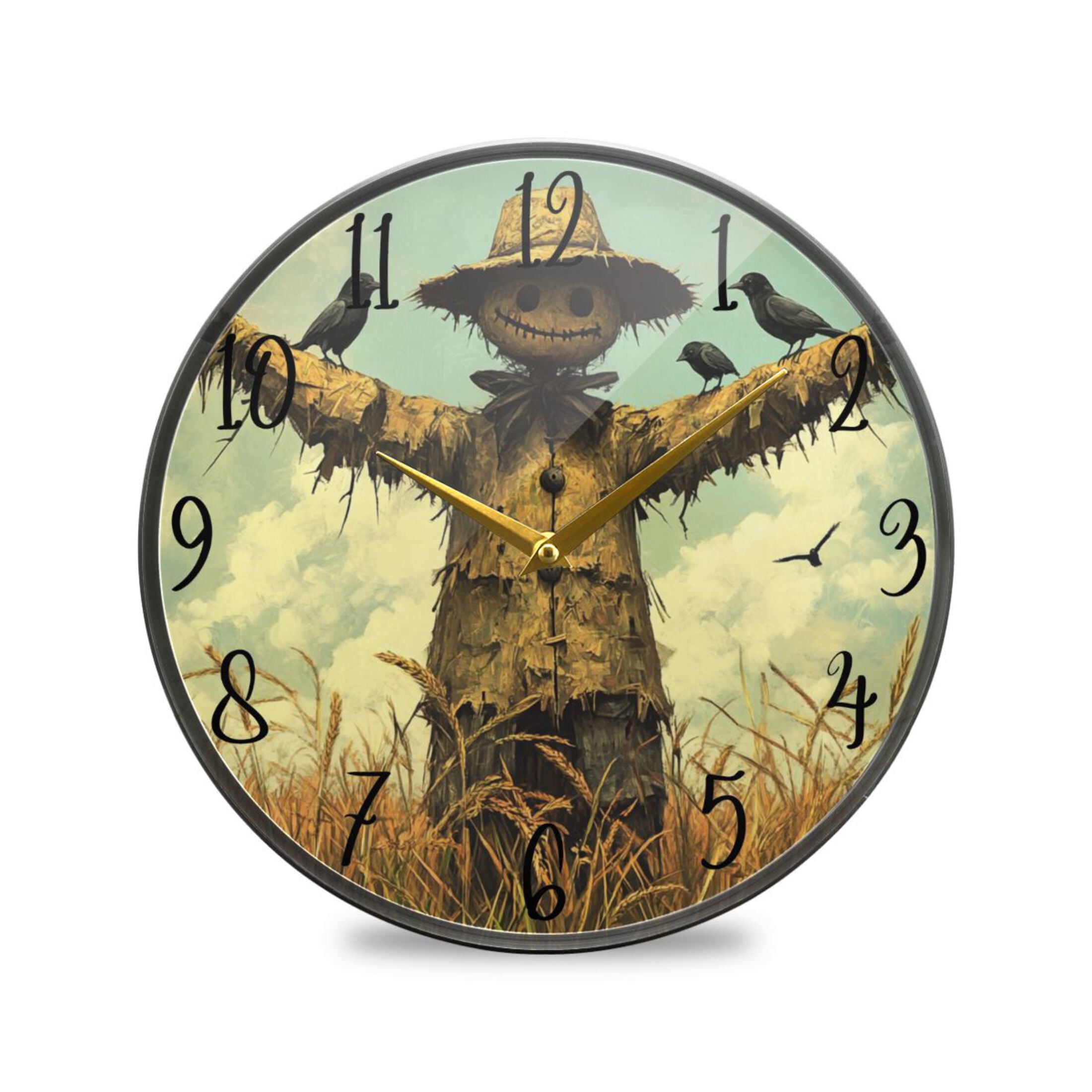 WOBOGO Scarecrow in A Rice Field with Sparrows Acrylic Wall Clock ...