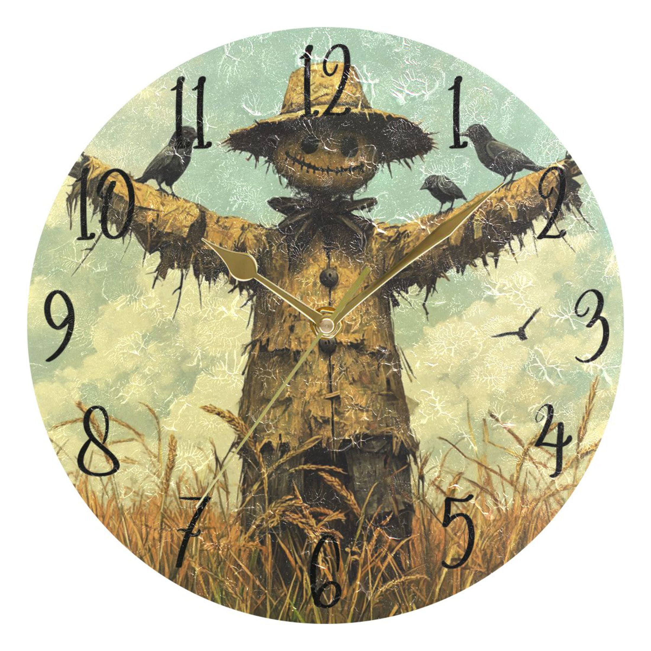 WOBOGO Scarecrow in A Rice Field with Sparrows Wall Clock 10in Silent ...