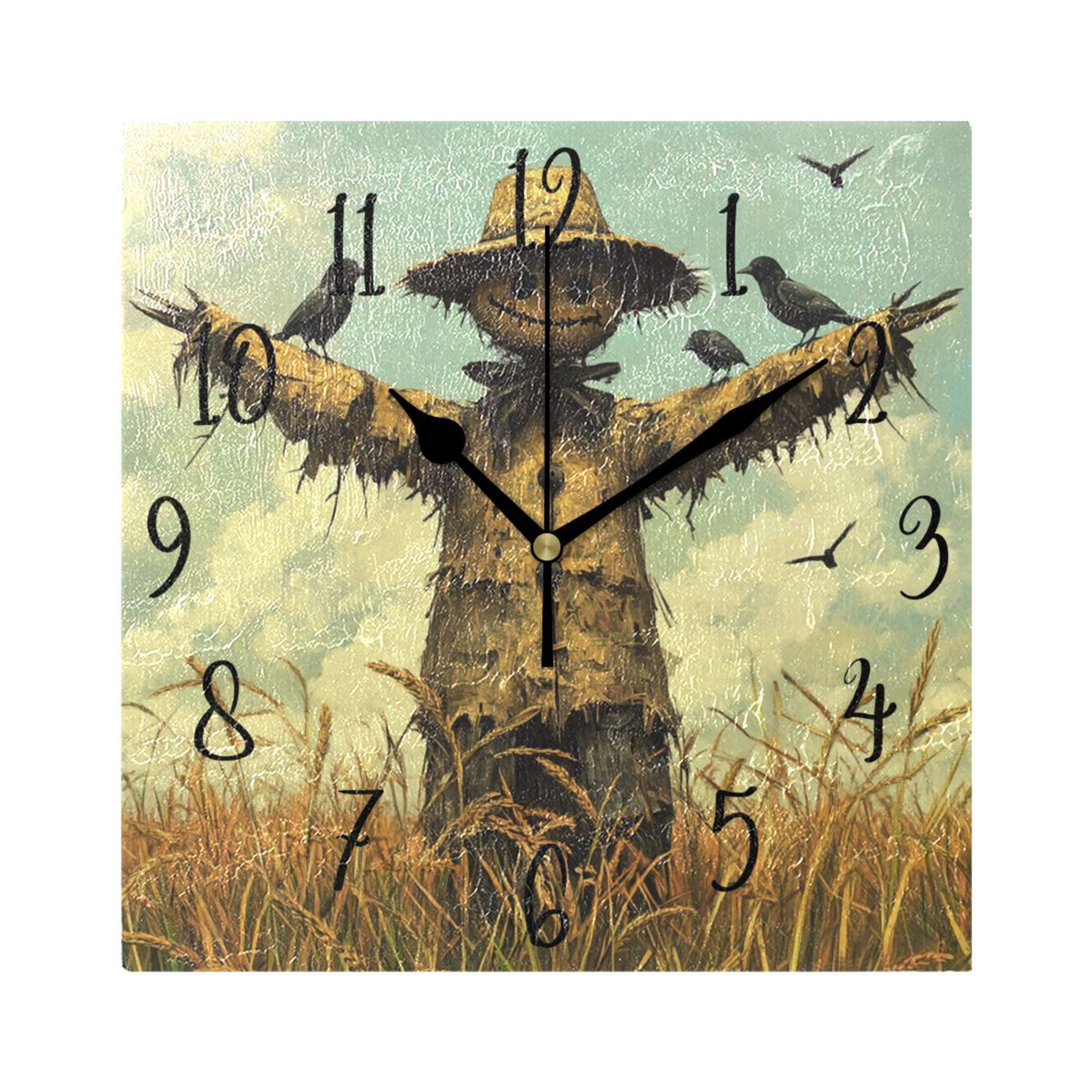 WOBOGO Scarecrow in A Rice Field with Sparrows Wall Clock 7.78 Inch ...