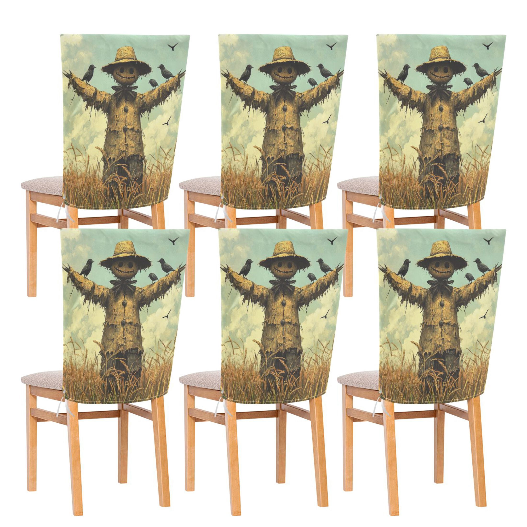 WOBOGO Scarecrow in A Rice Field with Sparrows Dining Room Chair Covers ...