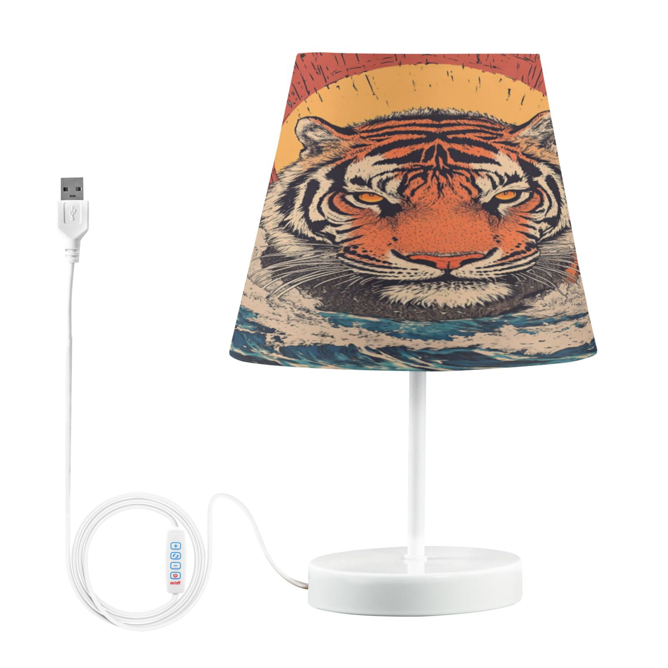 WOBOGO Sea Sunrise Tiger Pattern Table Lamps Bedroom 3-Speed Dimmable ...