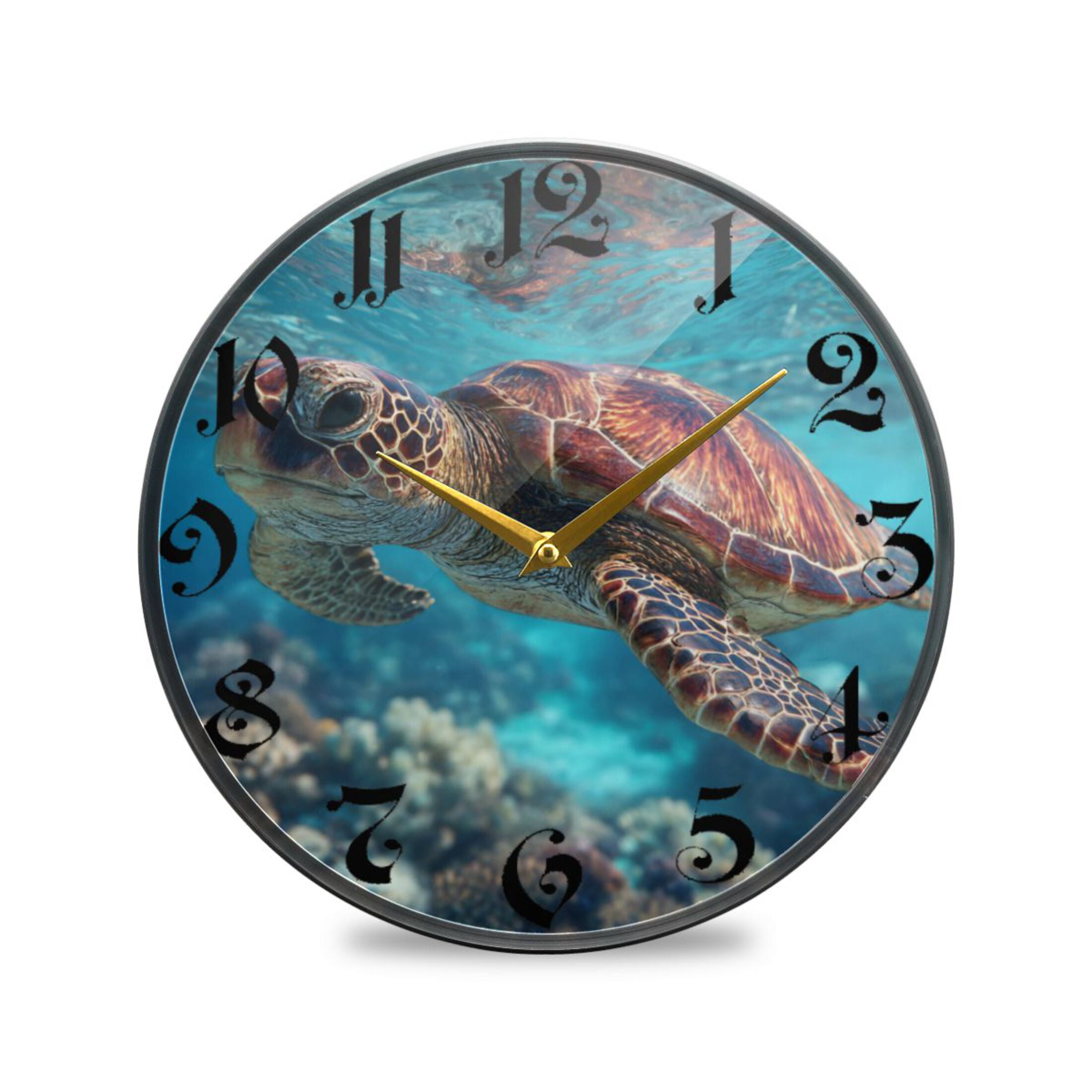 WOBOGO Sea Turtle Acrylic Wall Clock Battery Operated 11.9in Silent No ...
